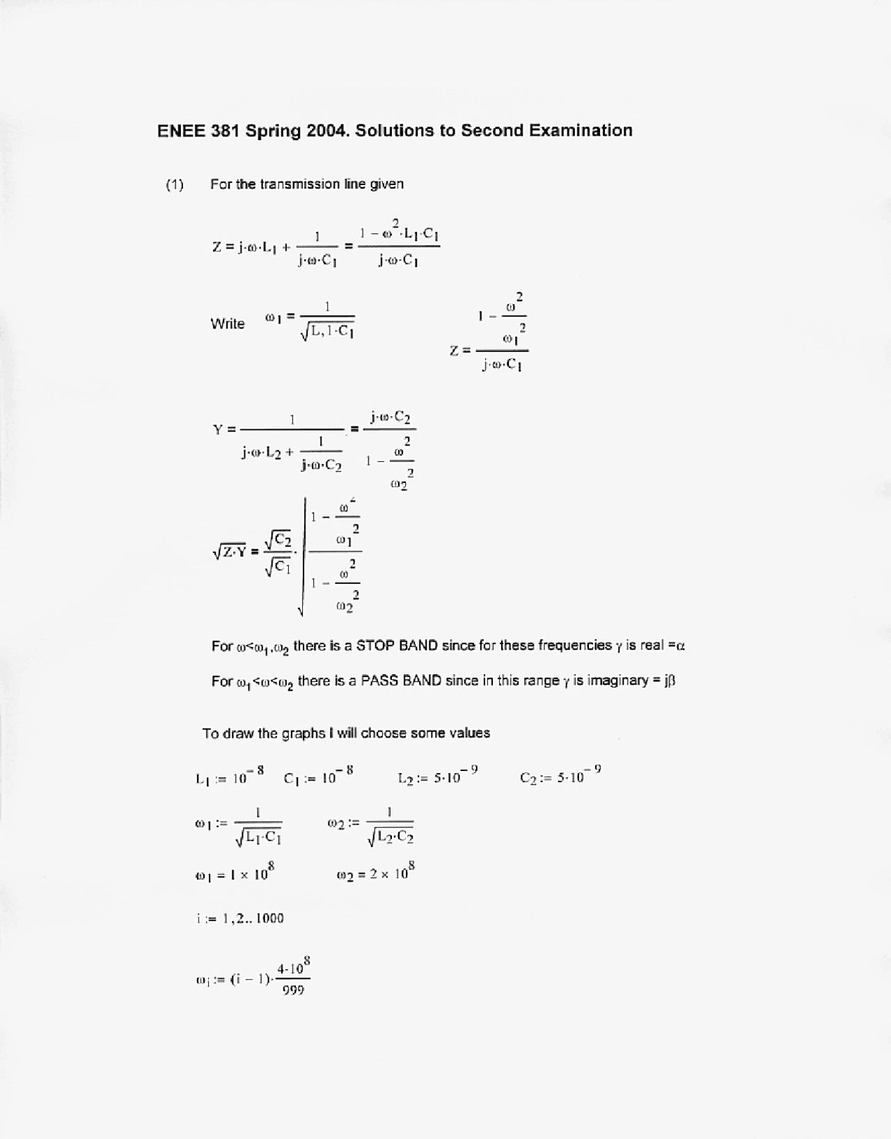 Solutions To Exam 2 Electromagnetic Waves Property Enee 381 Docsity