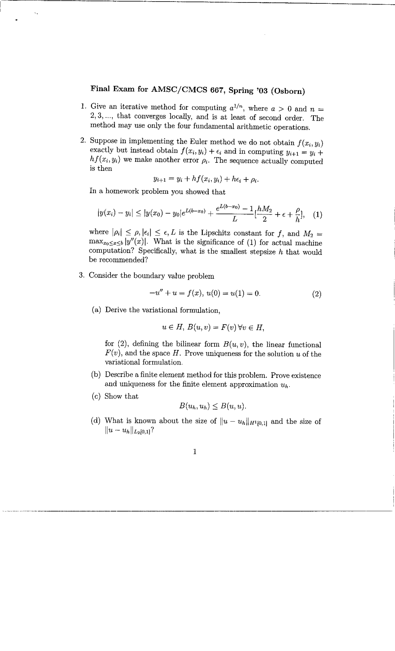 Final Exam Spring 2003 Numerical Analysis Ii Amsc 667 Docsity