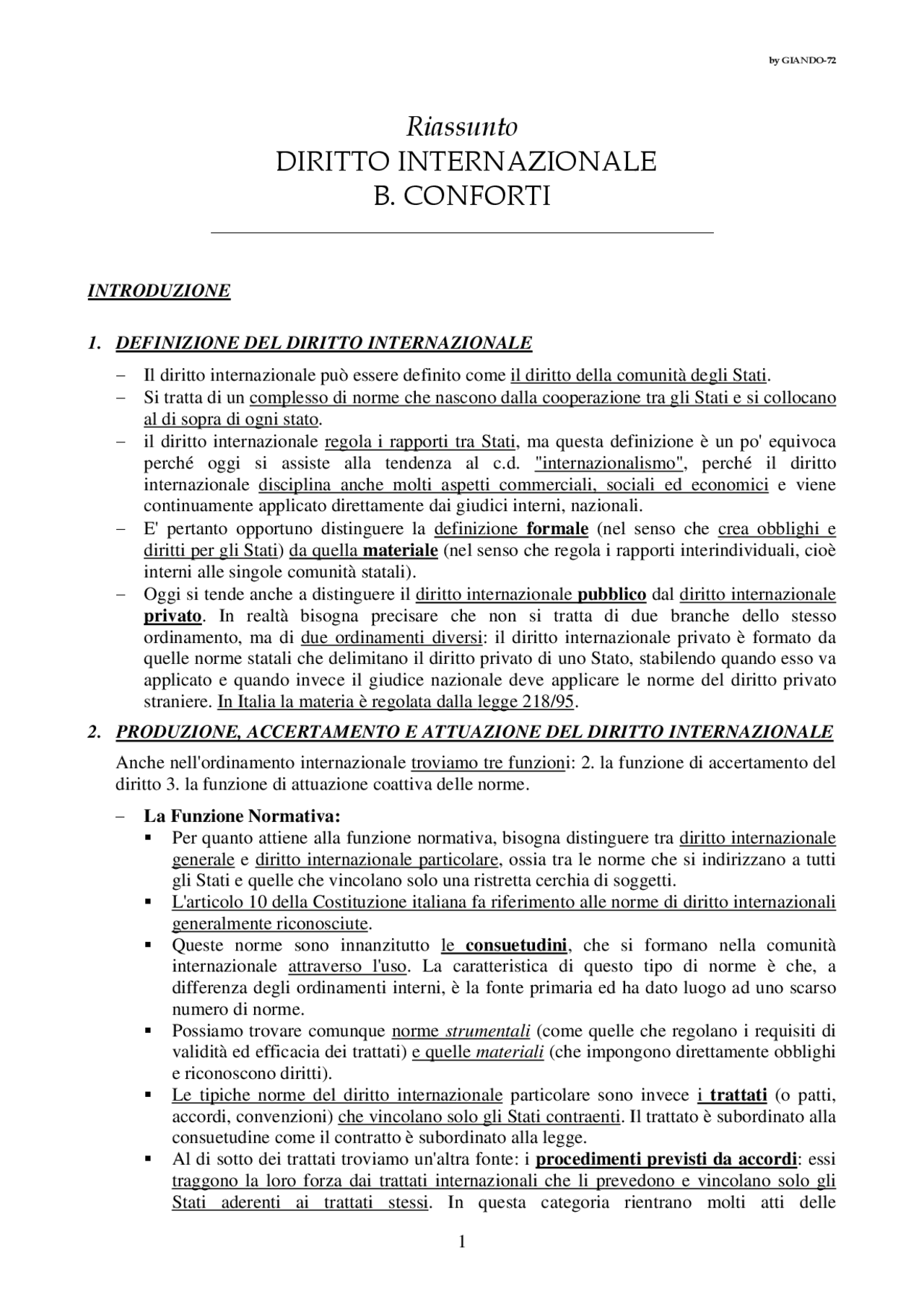 Diritto Internazionale Riassunto Conforti Docsity