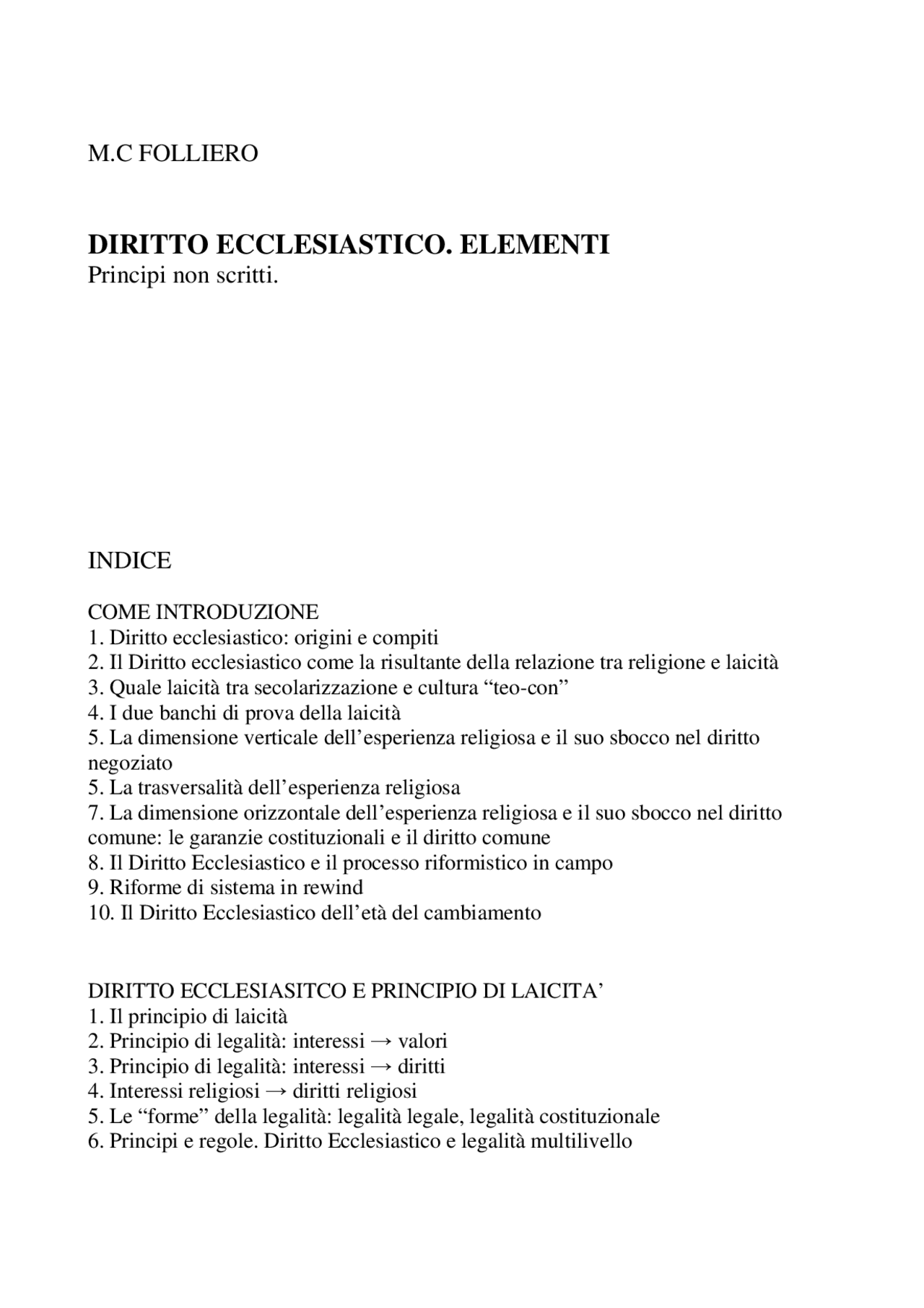 Riassunto Di Diritto Ecclesiastico Esame Con Profssa Folliero Docsity