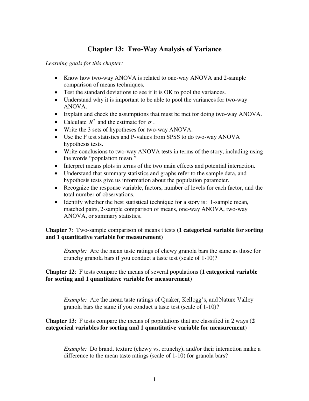 Two Way Analysis Of Variance Lecture Notes Stat 30100 Docsity