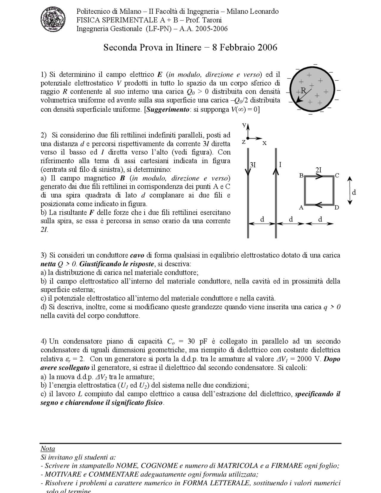 Esame Fisica Sperimentale 08 02 06 Ingegneria Gestionale