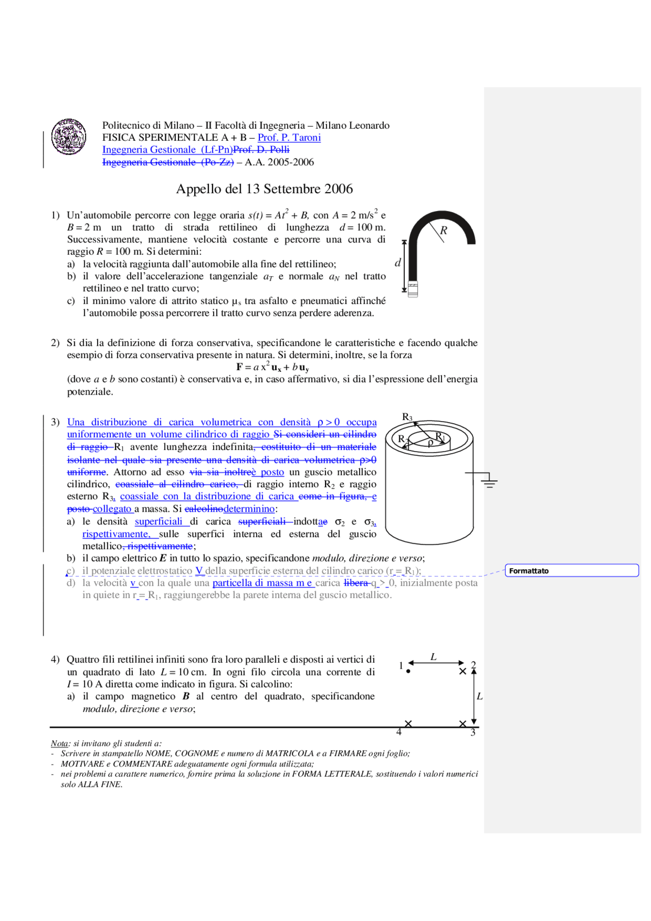 Esame Fisica Sperimentale 13 09 06 Ingegneria Gestionale