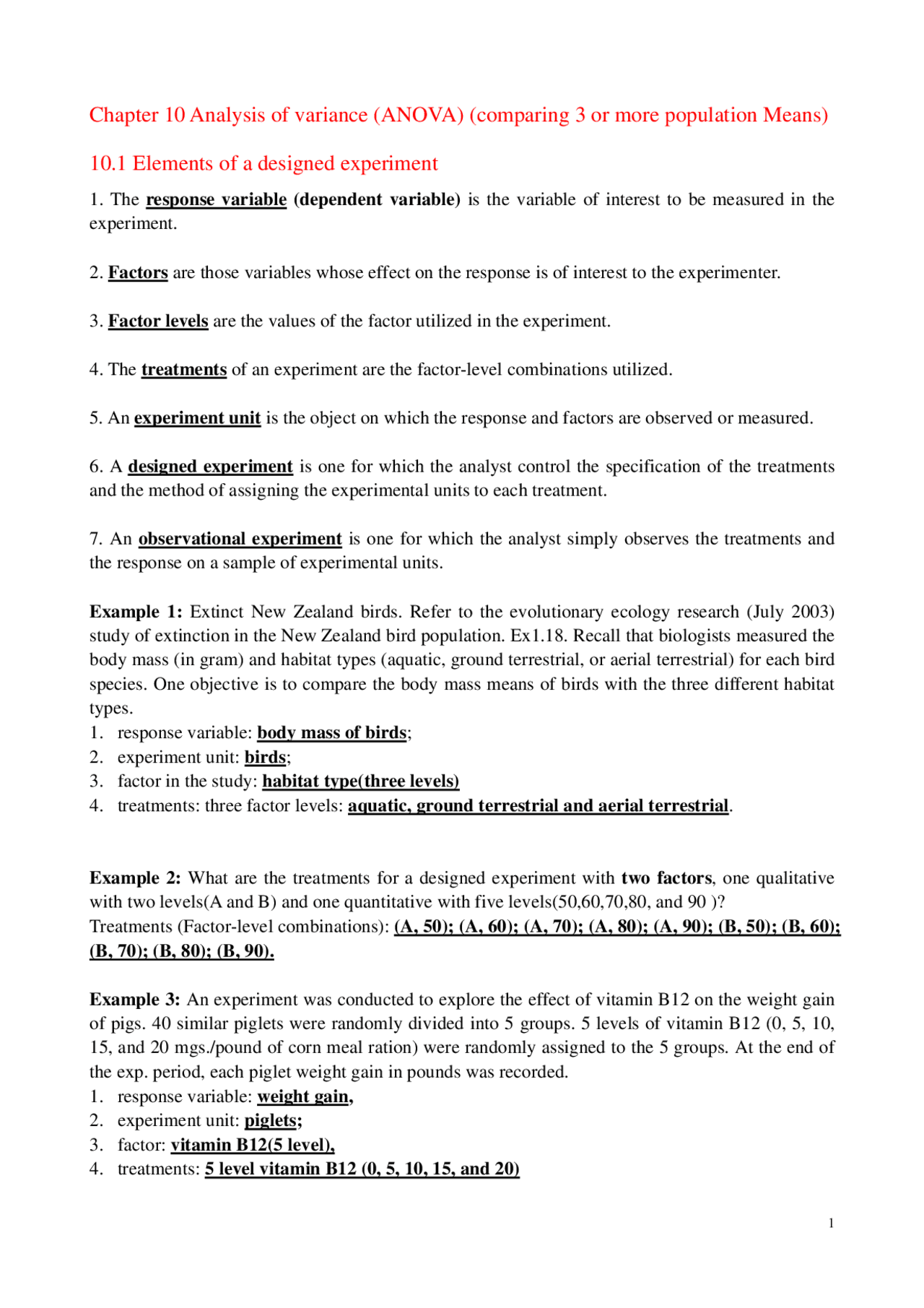 Analysis Of Variance Lecture Notes Sta 3123 Docsity