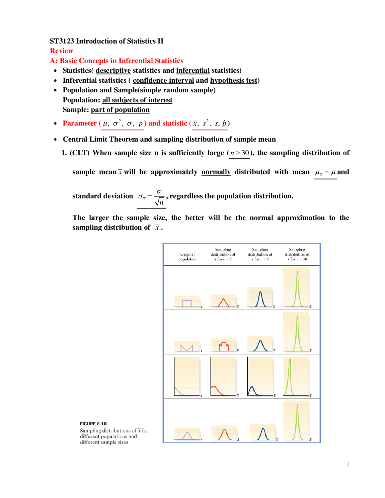 Notes Review - Introduction to Statistic II, Basic Concepts in ...