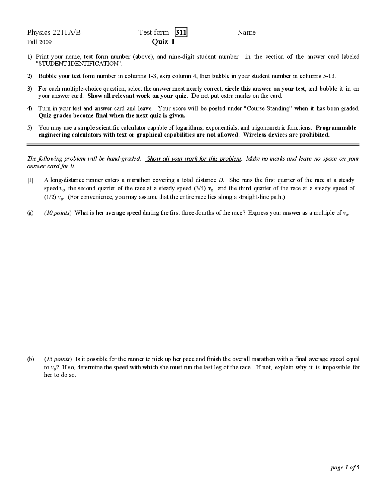 Practice Quiz 1 Introduction To Physics I Phys 2211 Quizzes