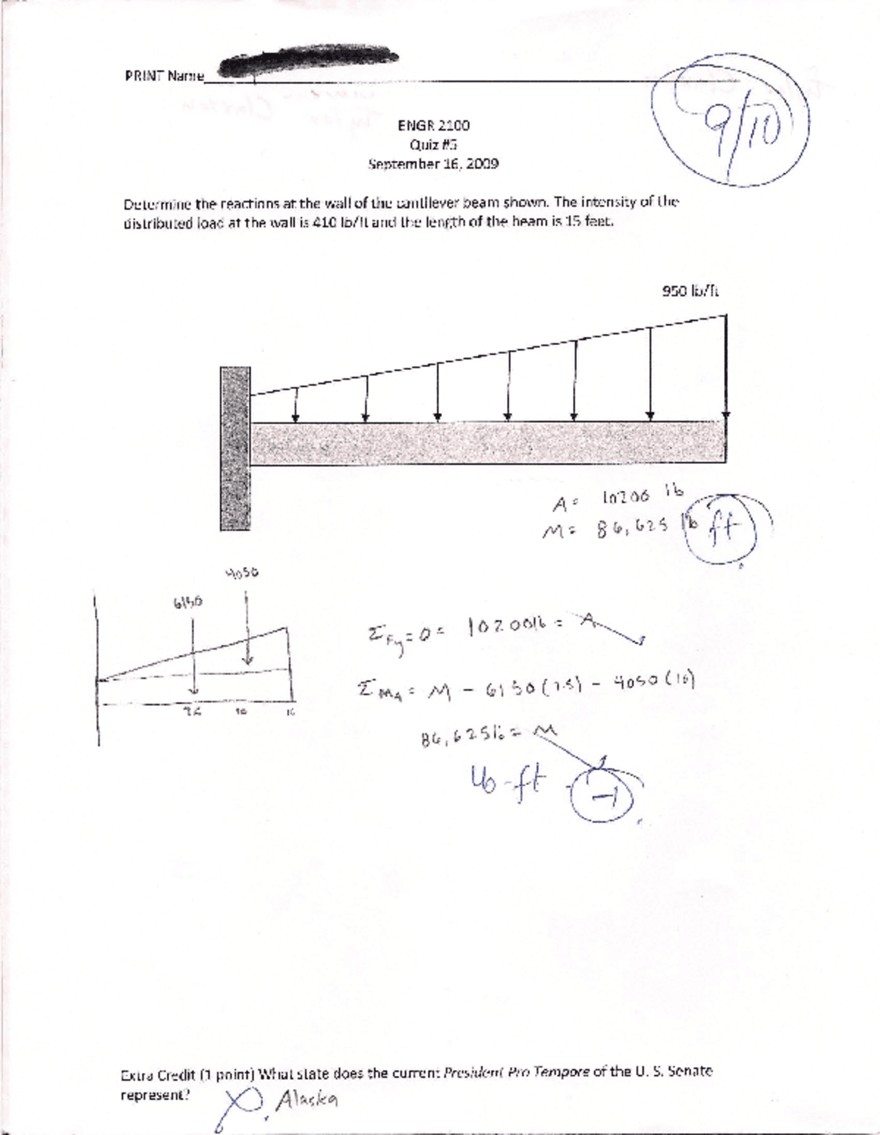Solved Question a Quiz 5 - Fundamentals of Engineering Mechanics | ENGR 2100 - Docsity