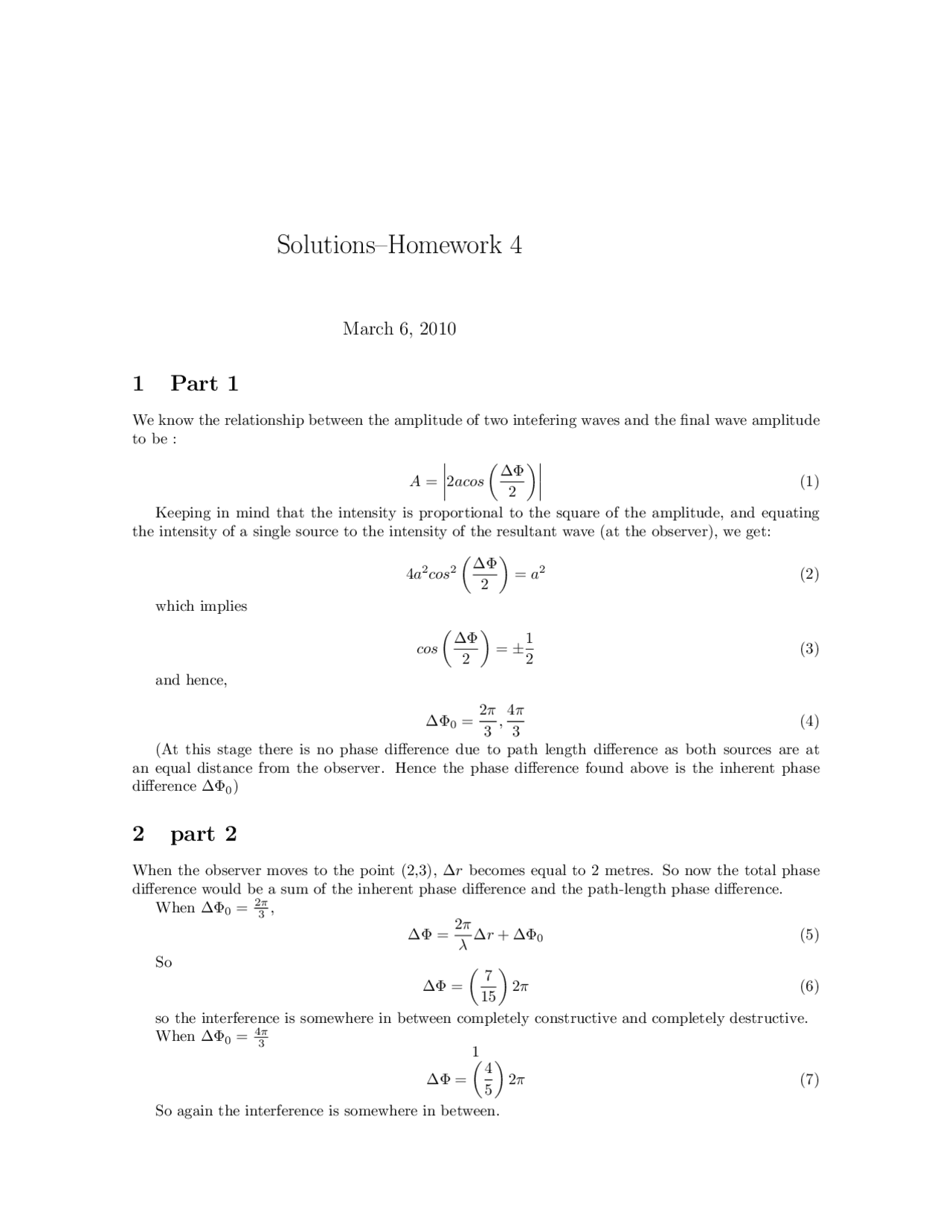 Solutions-Homework 4 - Physics VIB Waves Heat Electric | PHYS 260 - Docsity