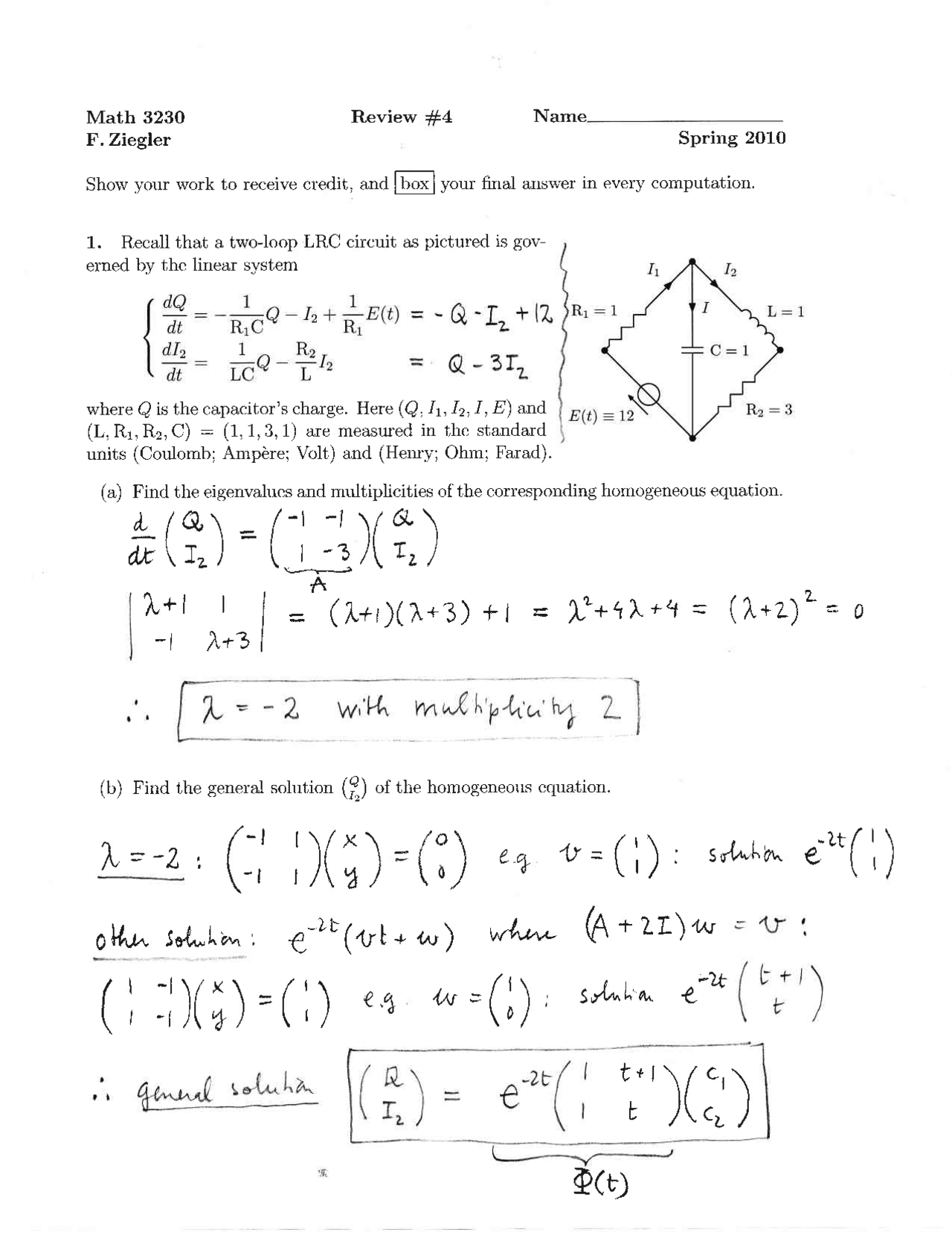 Review Sheet for Ordinary Differential Equation | MATH 3230 - Docsity
