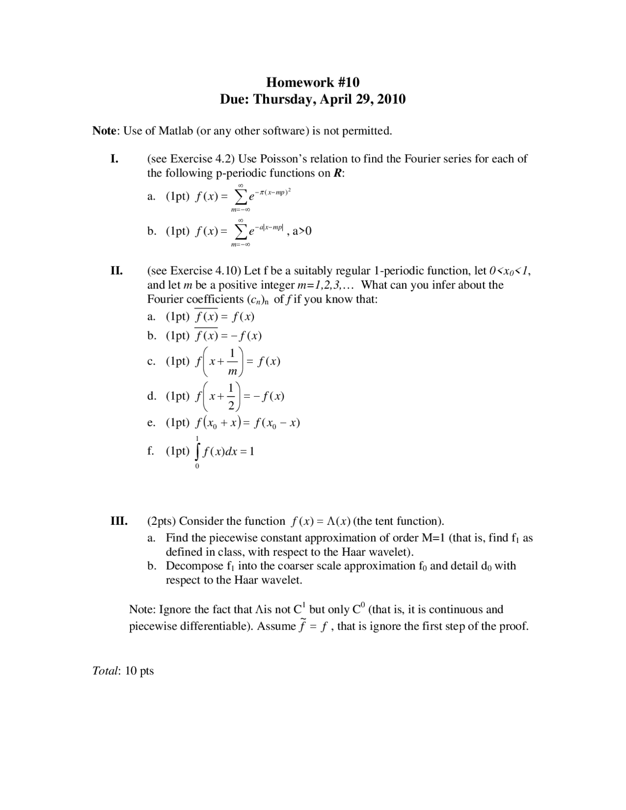 Transform Method for Science and Engineering - Homework 10 Questions | MATH 464 - Docsity