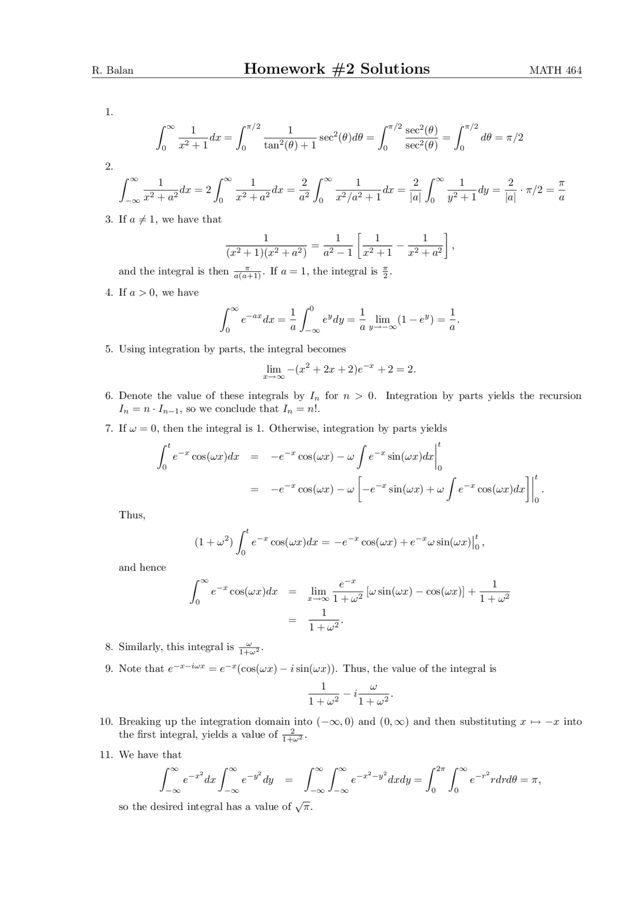 Homework 2 Solutions for Transform Methods for Scientists and Engineers | MATH 464 - Docsity