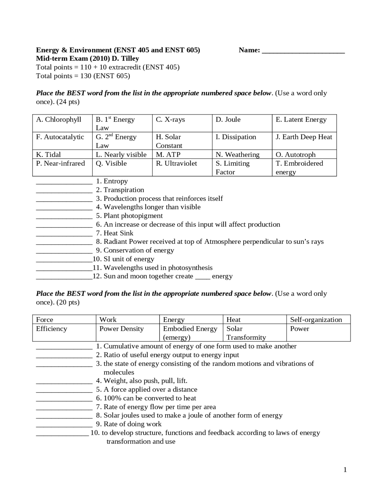 Energy and Environment - Midterm Exam Questions | ENST 405 | Exams ...