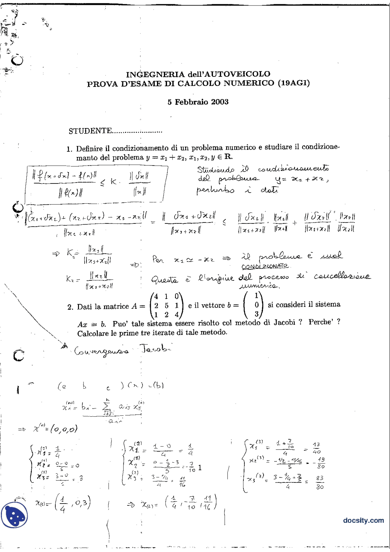 Ap Calcolo Numerico Temi Desame Svolti 2003 Docsity