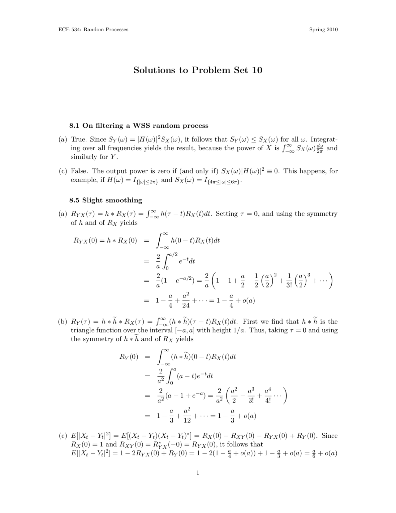 Problem Set 10 Resolution Random Processes Ece 534 Assignments