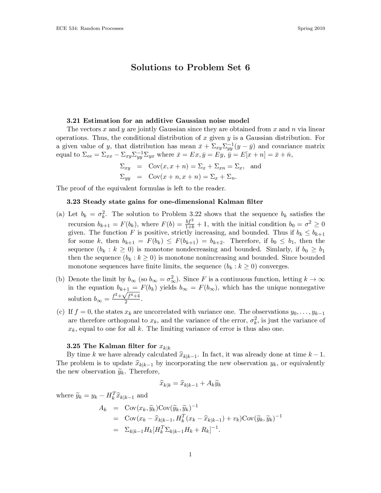 Solutions To Problem Set 6 Random Processes Ece 534 Docsity