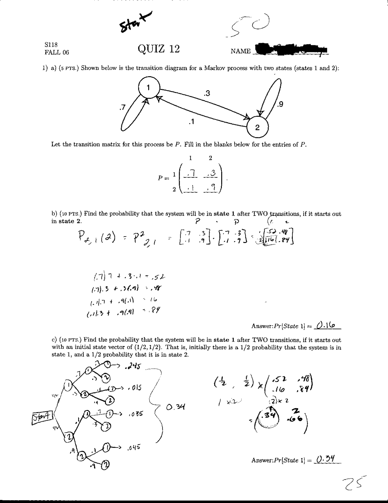 Quiz 12 With Solutions Honors Finite Mathematics Math Docsity