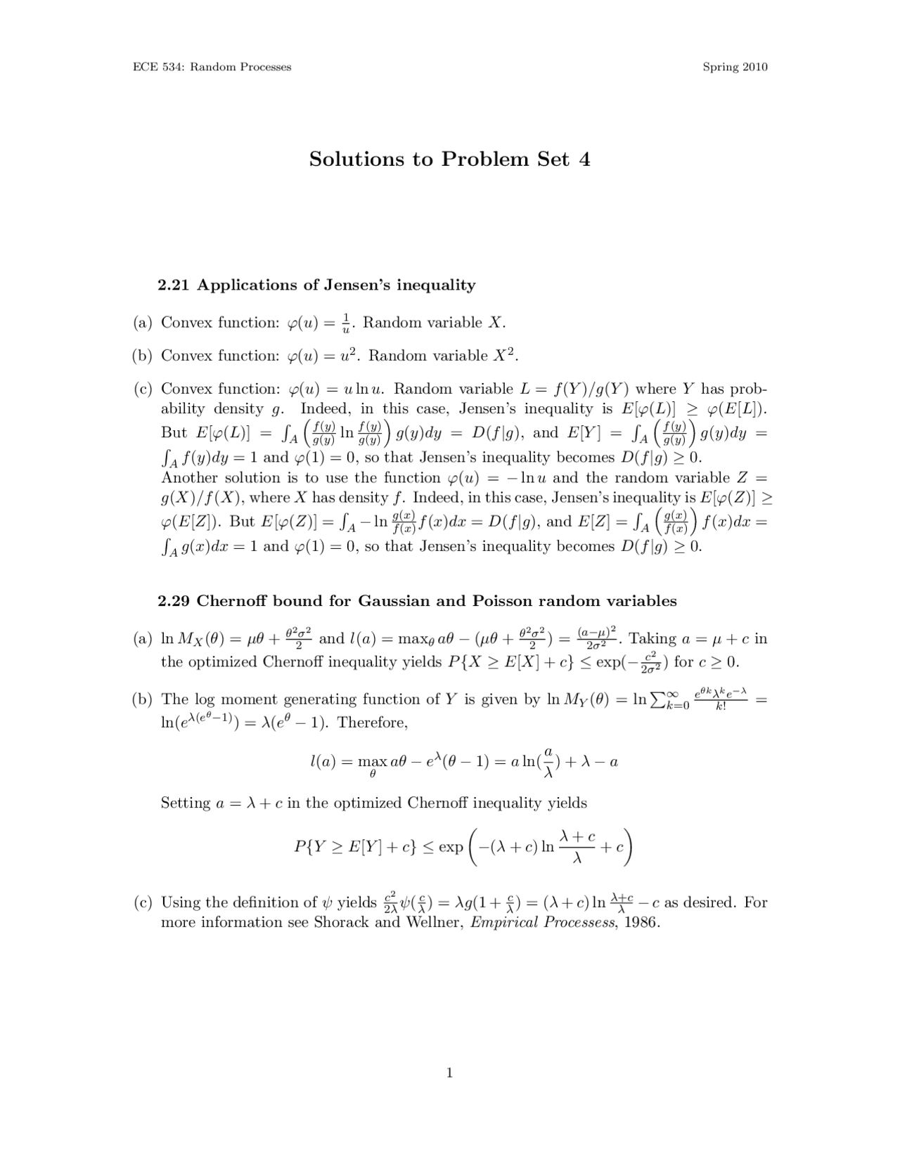 Solutions to Problem Set 4 - Random Processes – 2010 | ECE 534 - Docsity