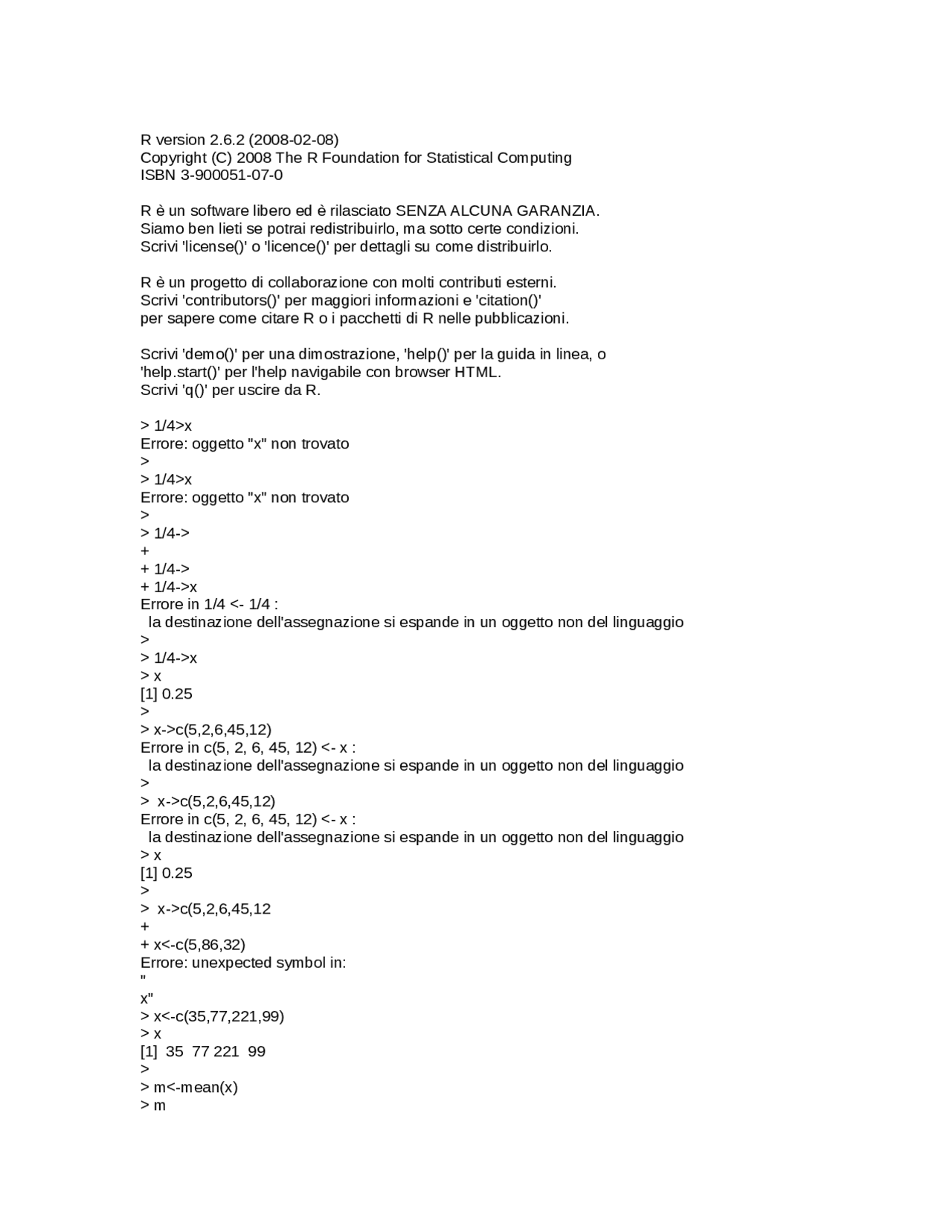 Comandi principali - software "R" di statistica | Esercizi di Statistica | Docsity