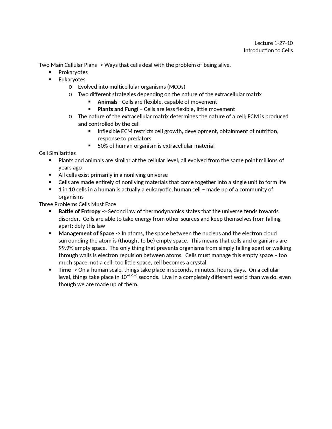 Notes On Prokaryotic And Eukaryotic Cells Introduction To Cells