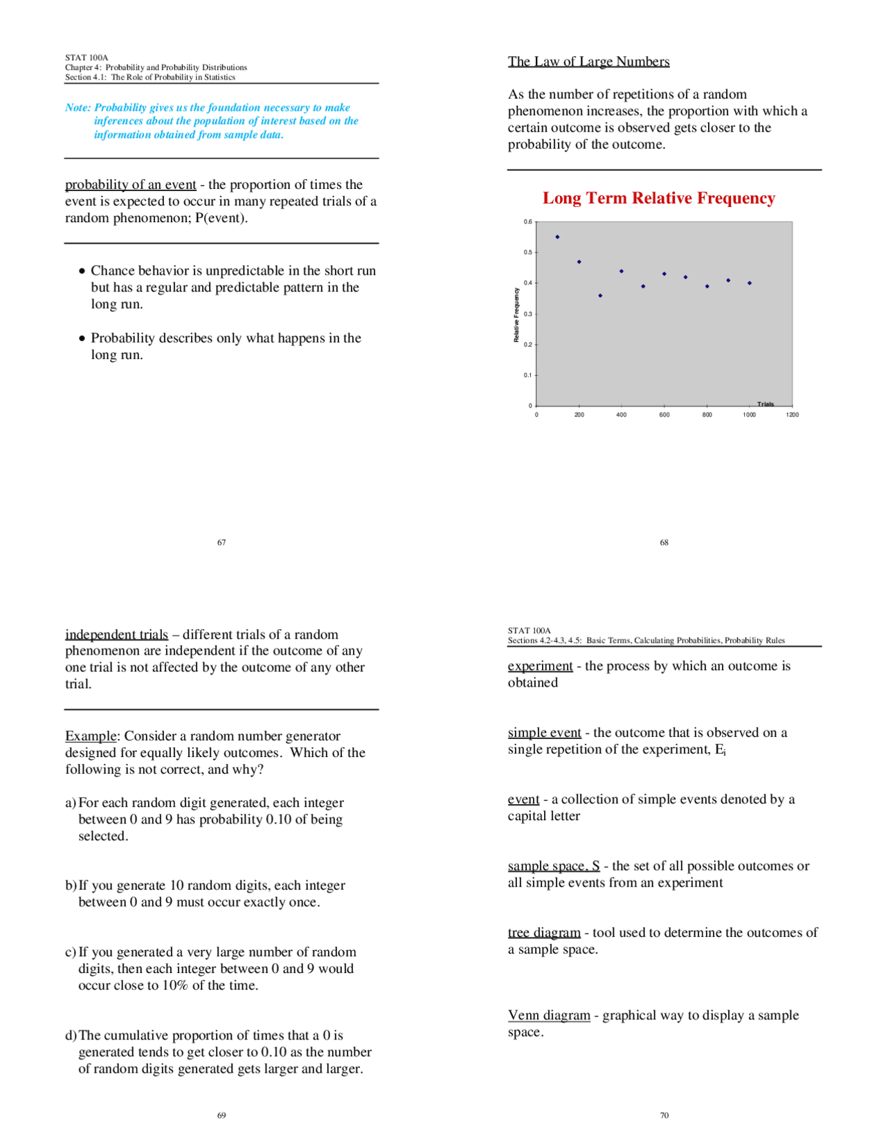 The Role of Probability Statistics - Lecture Notes | STAT 100A - Docsity