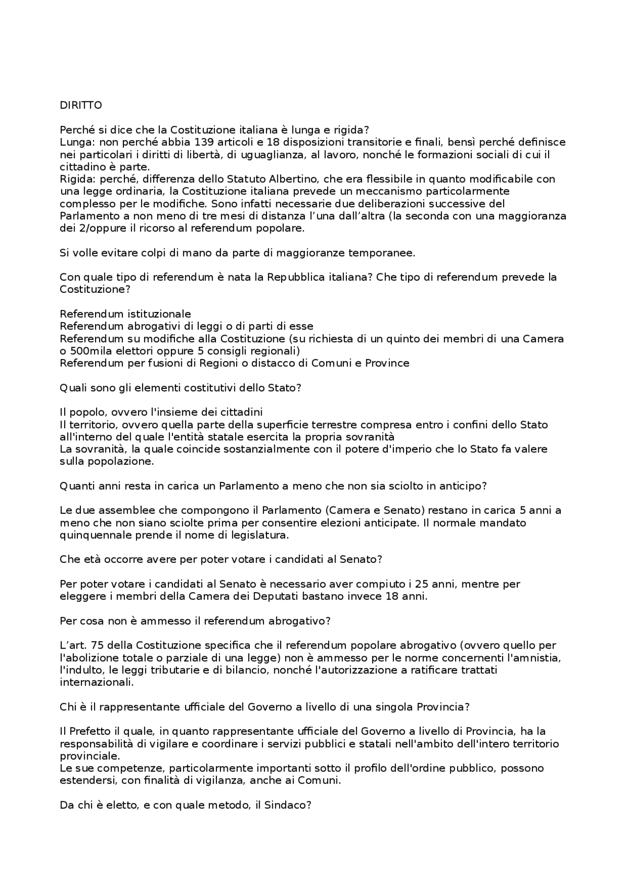 Domande e risposte di DIRITTO - Docsity