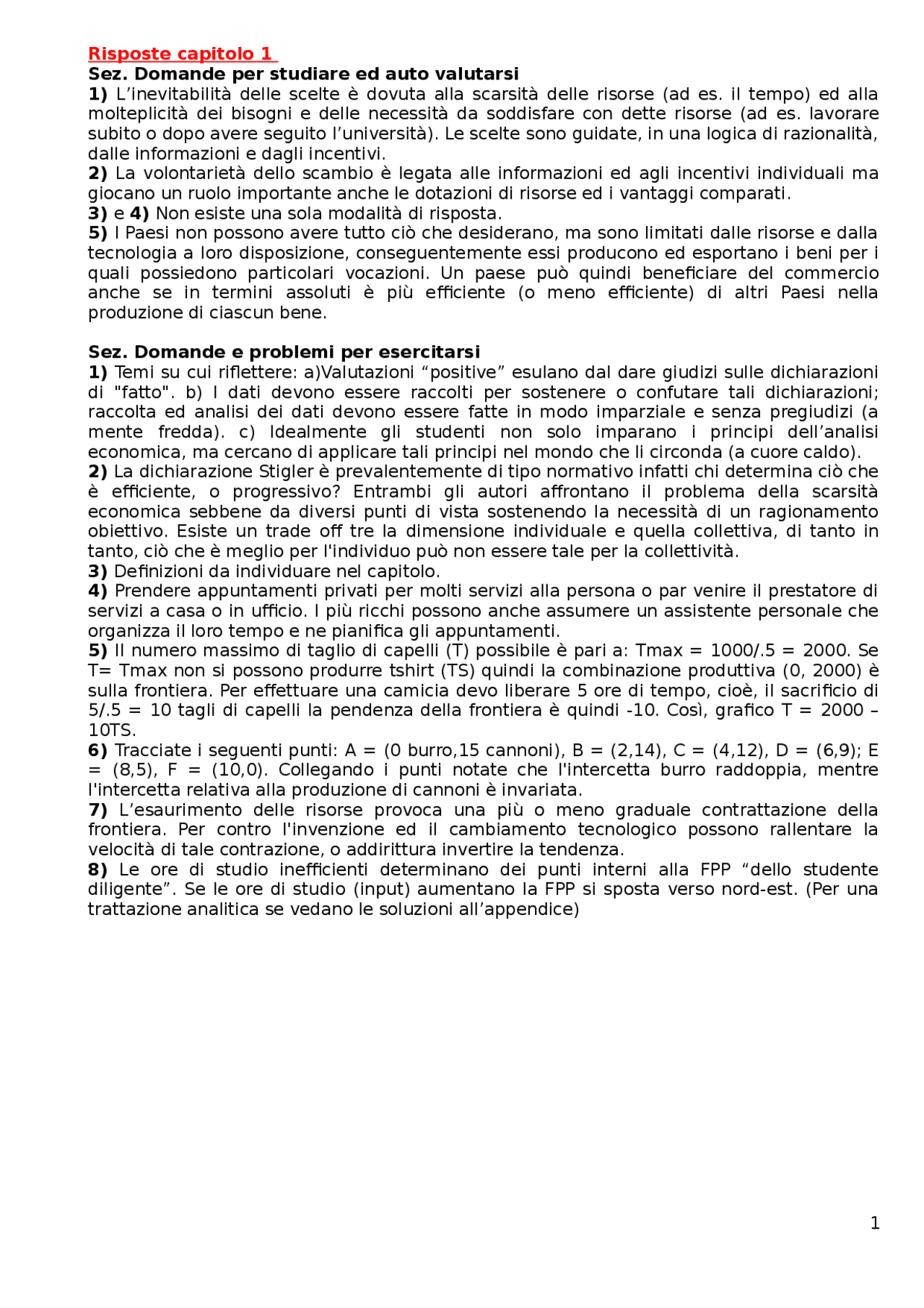 Risposte a fine capitoli - "ECONOMIA" di P.A. Samuelson, W.D. Nordhaus e C.A. Bollino - Ed. 2009 ...