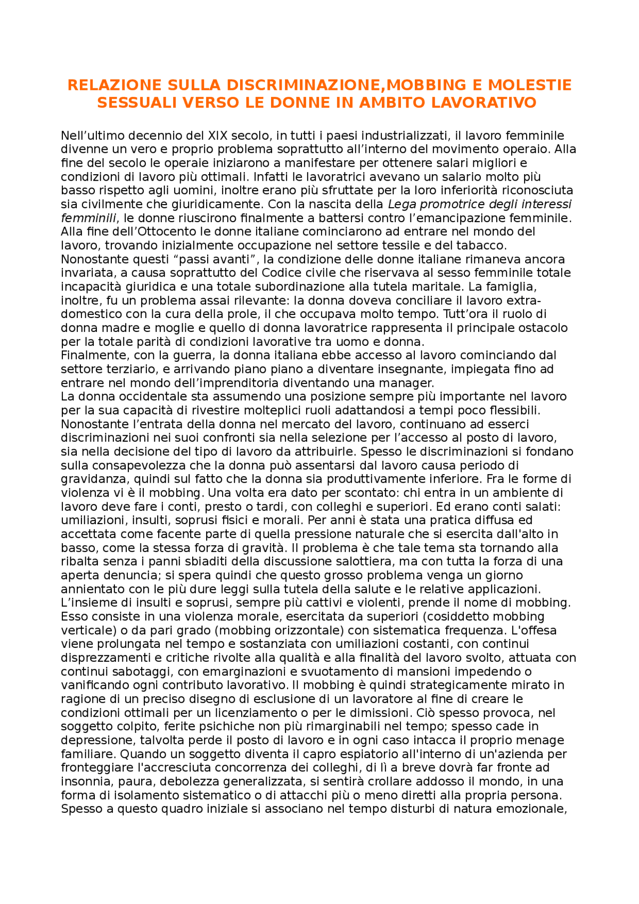 Donne E Mobbing Docsity