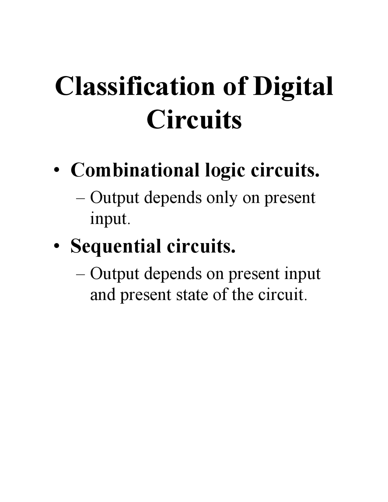 Digital Logic Lab Classification Of Digital Circuits Ee 2731 Docsity