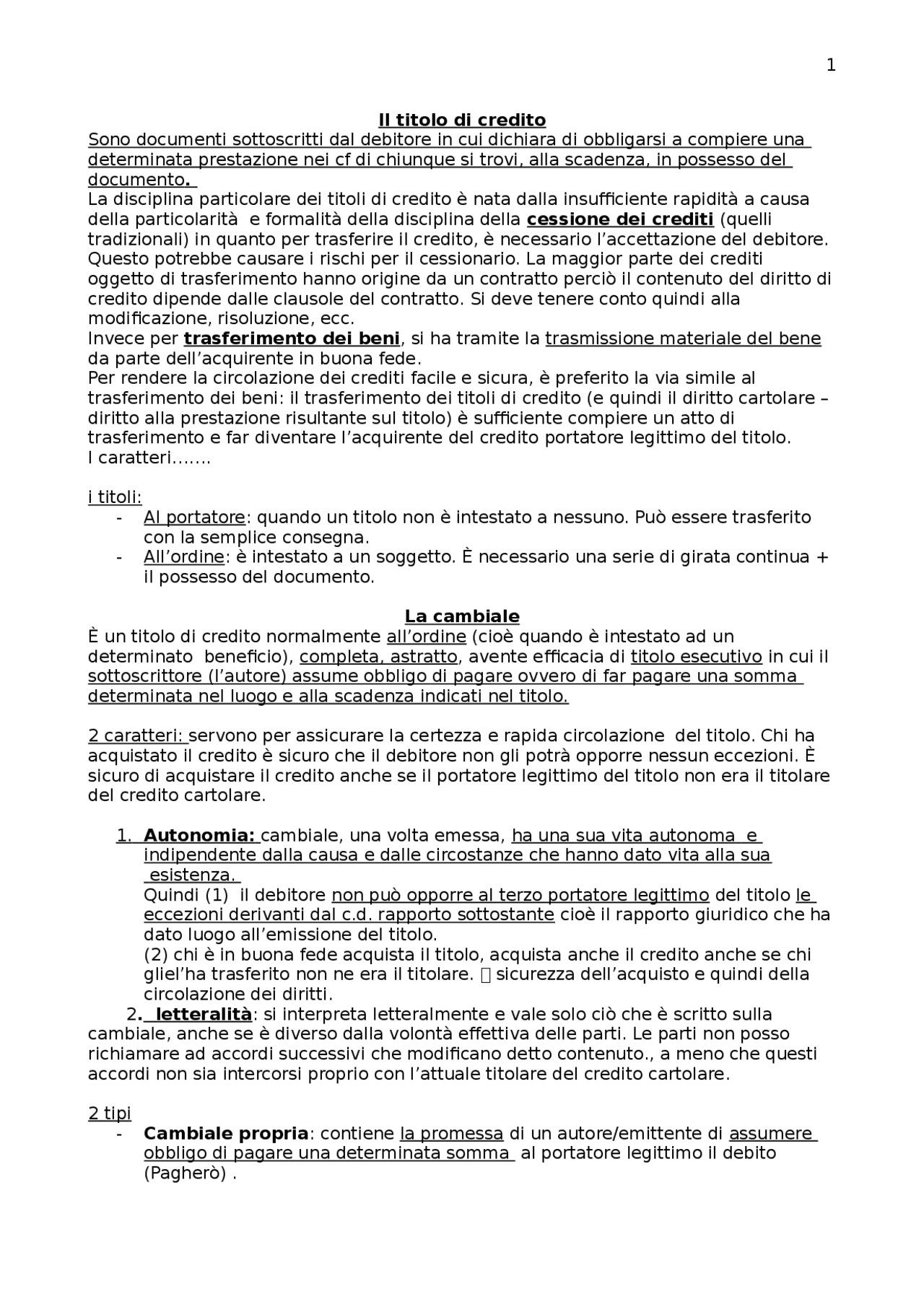Diritto Commerciale La Cambiale Auletta Docsity
