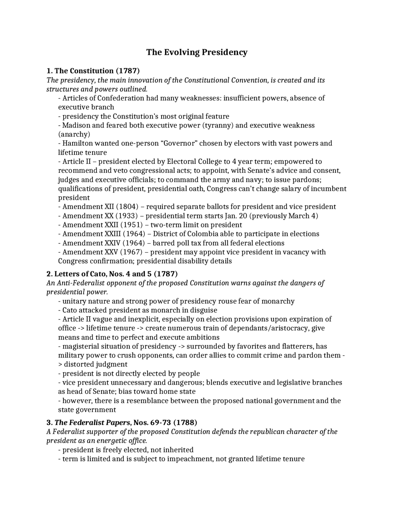 Notes from the Textbook "The Evolving Presidency" | GOV 312L | Study ...