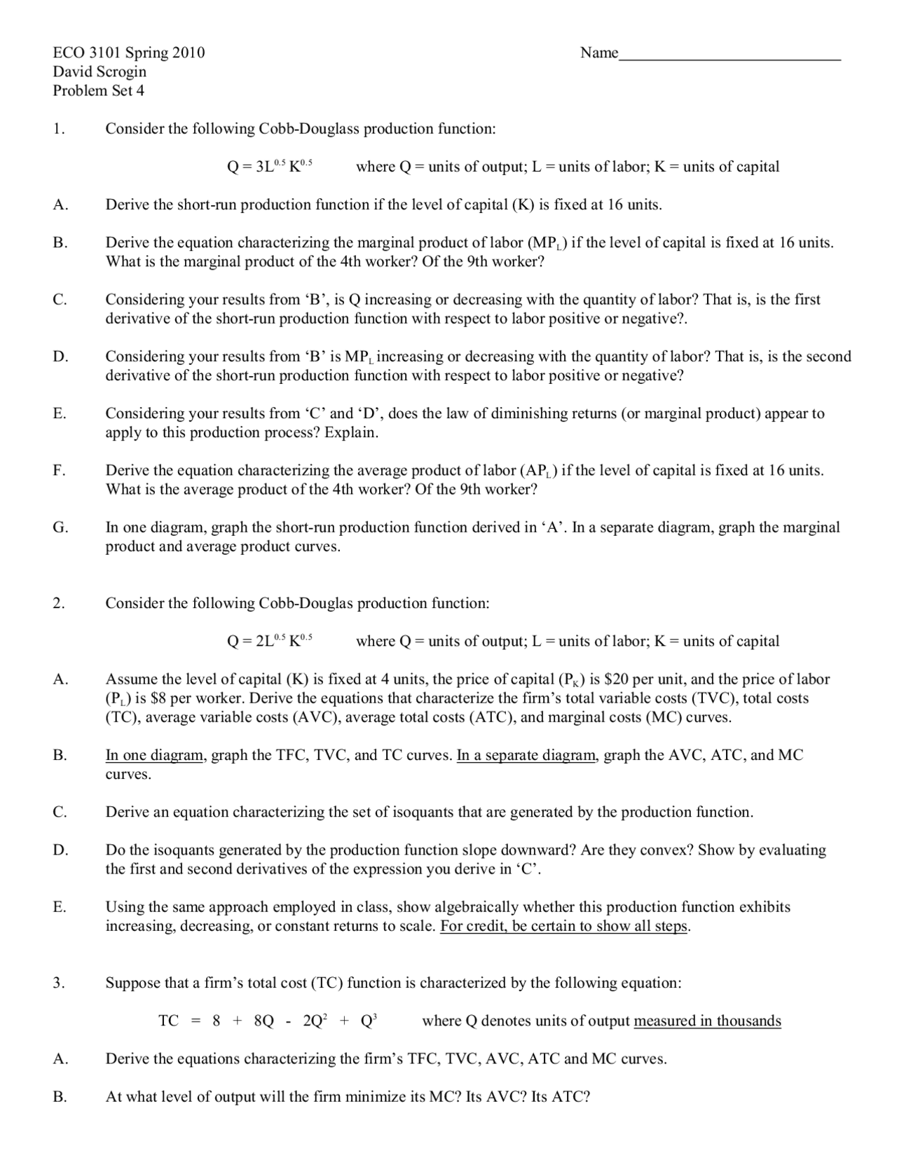 Intermediate Microeconomics Problem Set 4 Eco 3101 Assignments