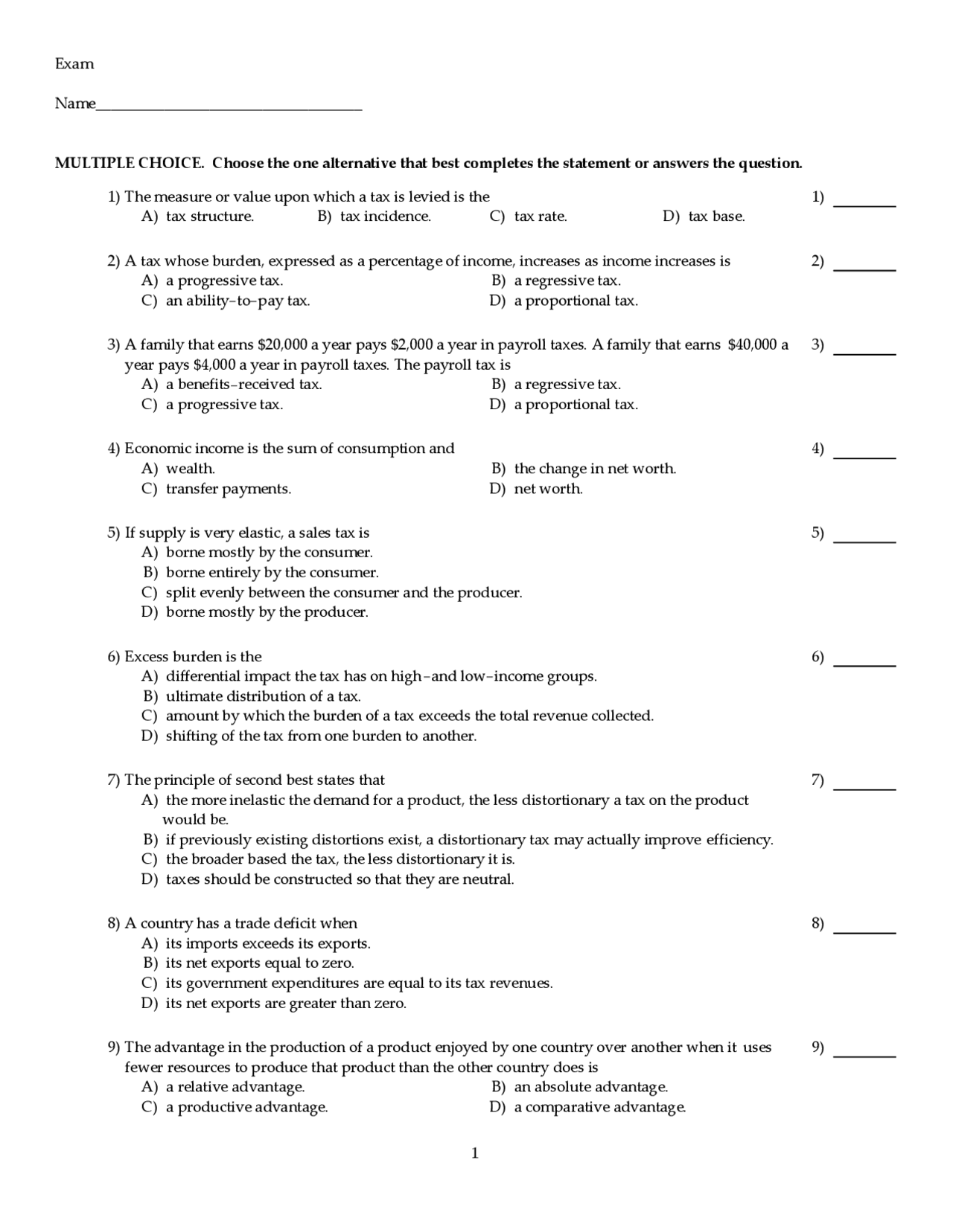 20 Mcqs With Answer Key Principles Of Economics Econ 2005 Docsity