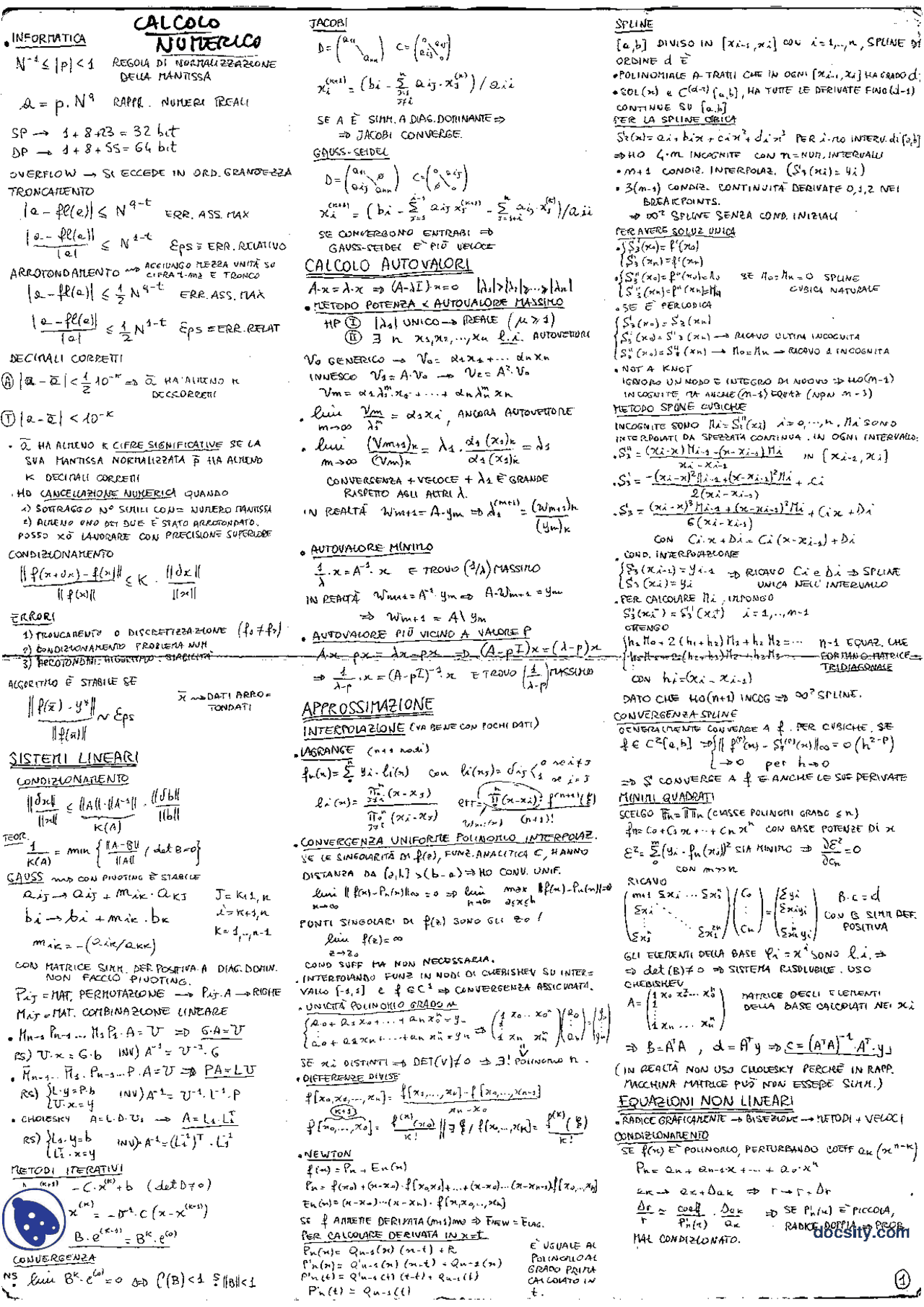 Ap I Tascabili Bigliettini Di Calcolo Numerico Docsity
