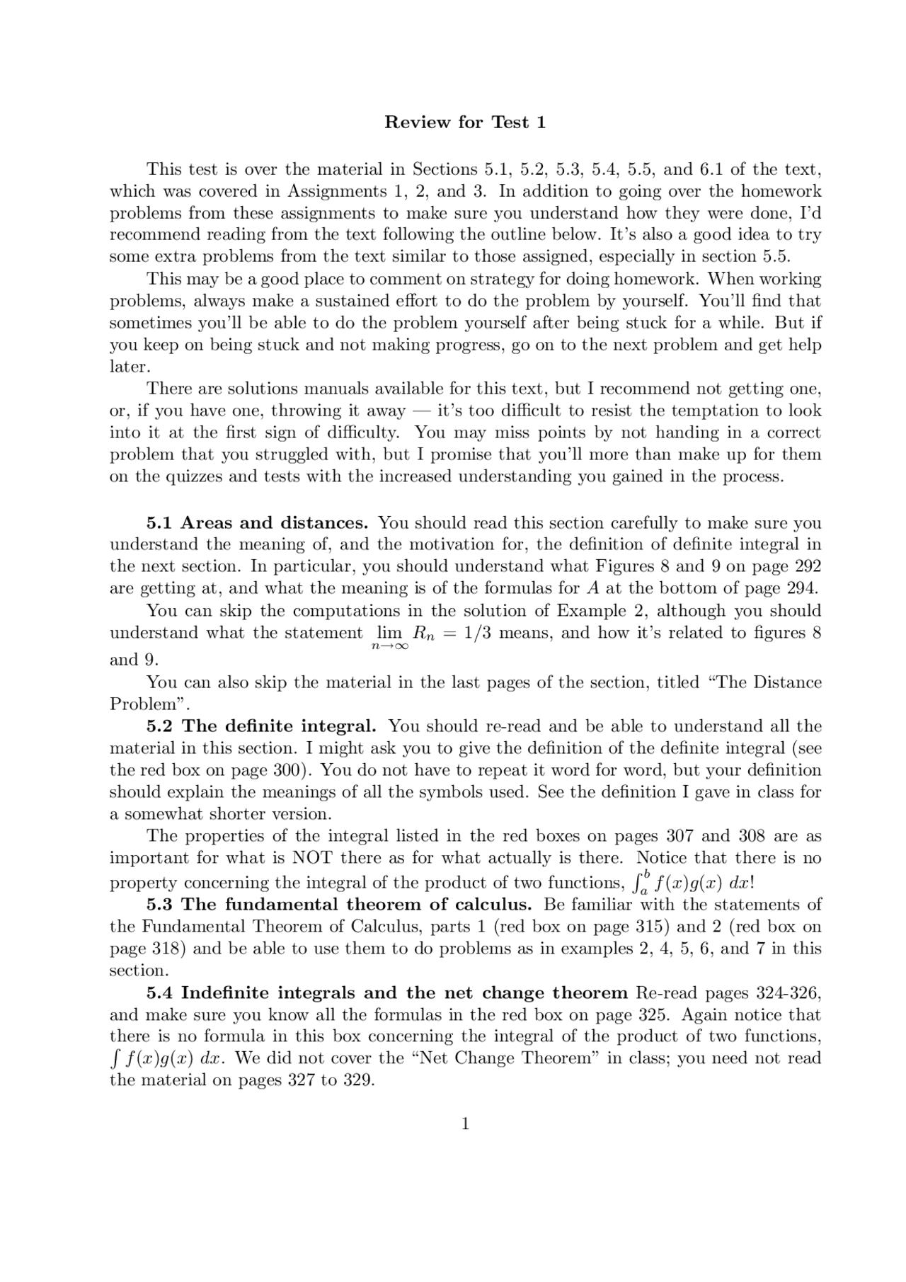 Review For Test 1 Calculus And Analytic Geometry Ii Math 2423 Docsity