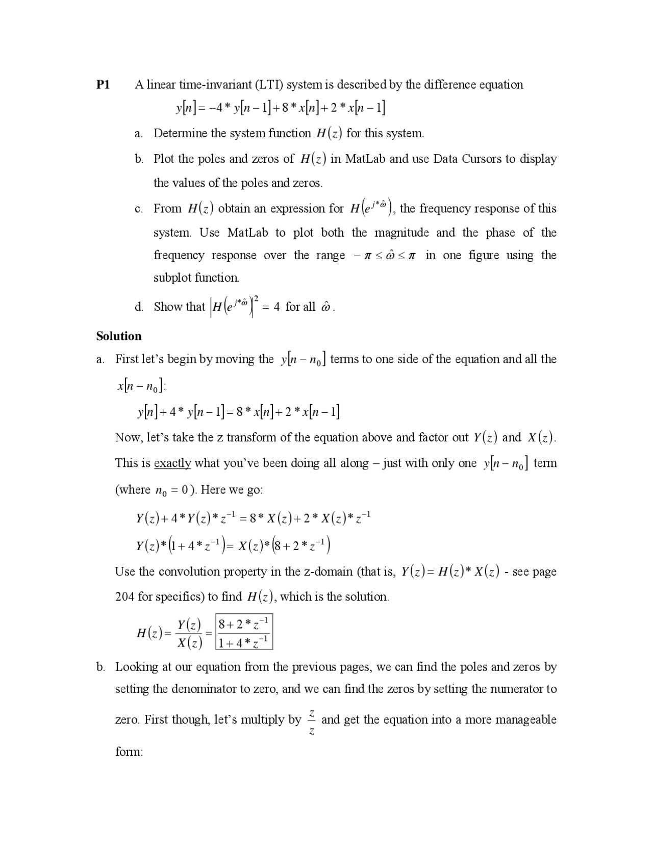 4 Problems With Solutions On Digital Signals Assignment 8 Ece 2713