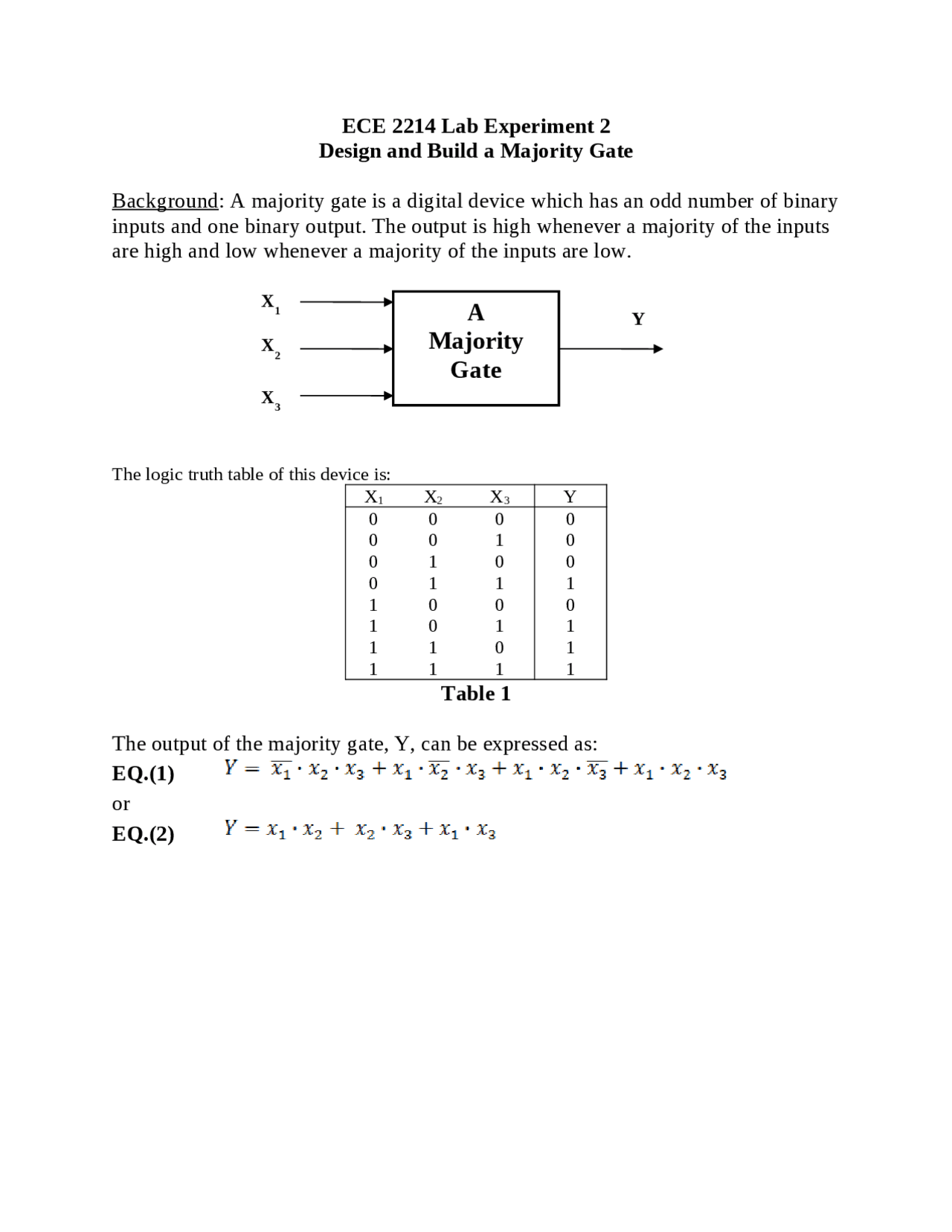 Design and Build a Majority Gate - Lab Experiment 2 | ECE 2214 - Docsity