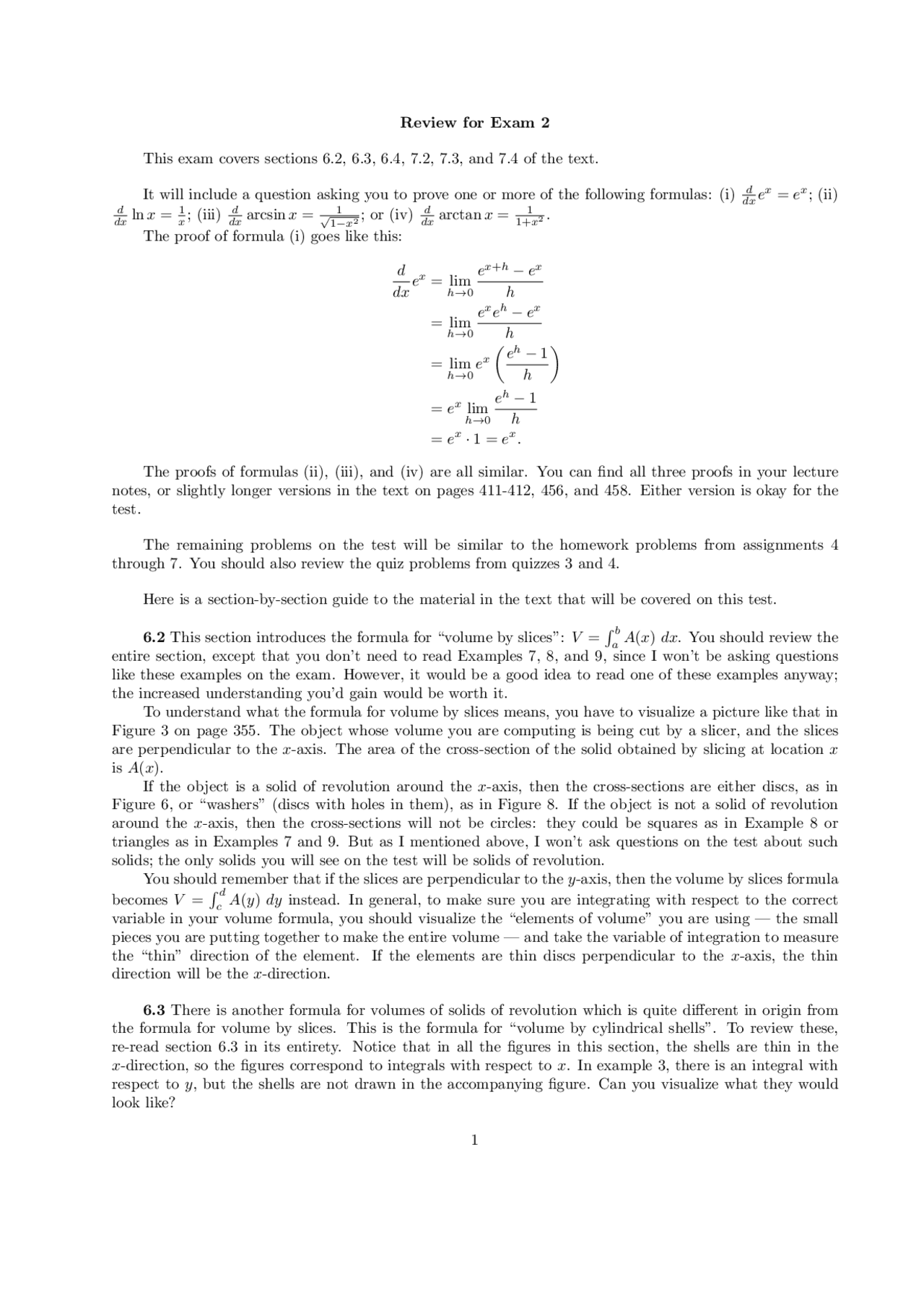 Exam Review: Volume and Work Formulas for Solids of Revolution - Prof ...