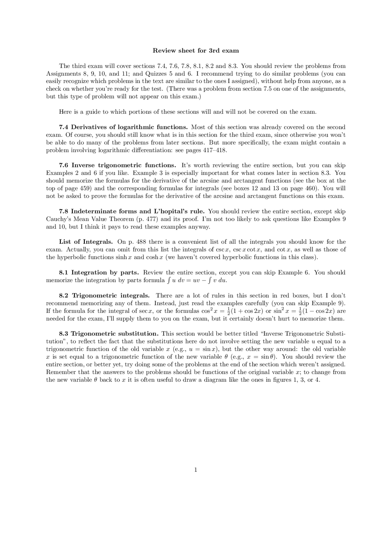 Calculus And Analytical Geometry Ii Review Exam Math 2423 Docsity