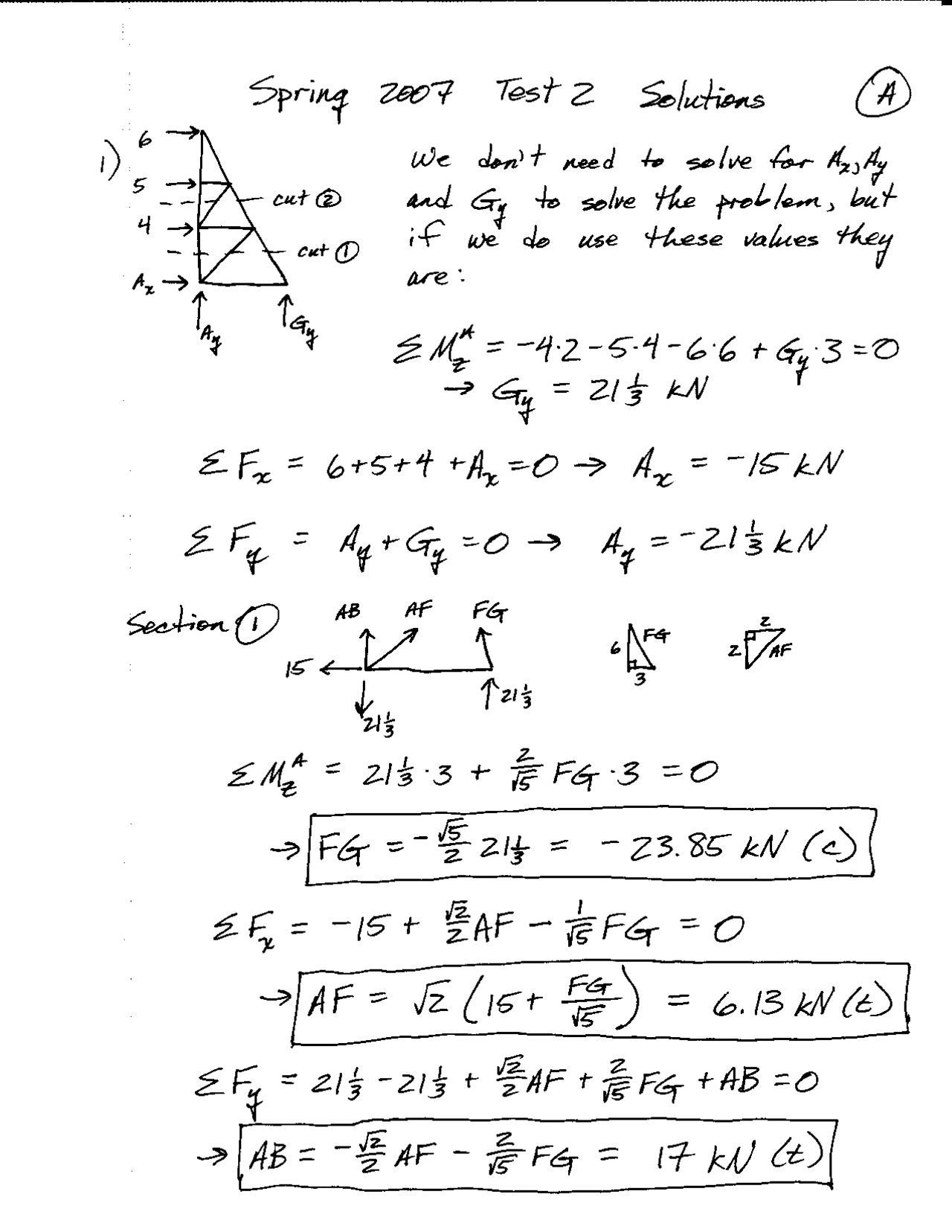 Test 2 With Solution Statics Spring 2007 E M 306 Docsity