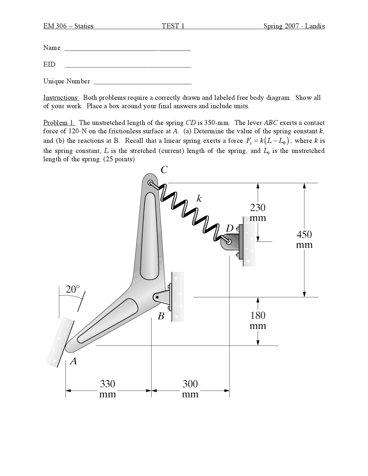 Practice Test 1 With Questions For Statistics E M 306 Docsity