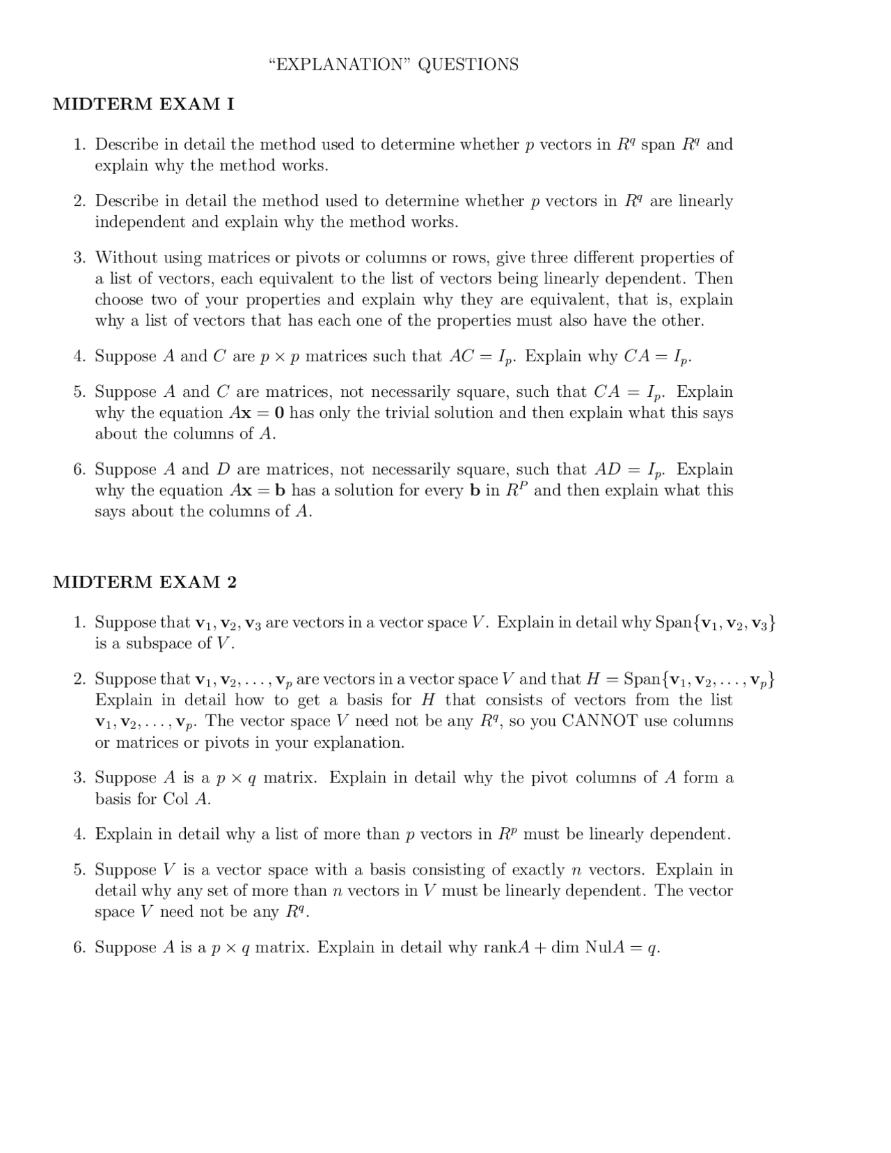 Midterm Exam 1 Matrices And Matrix Calculations M 340l Docsity