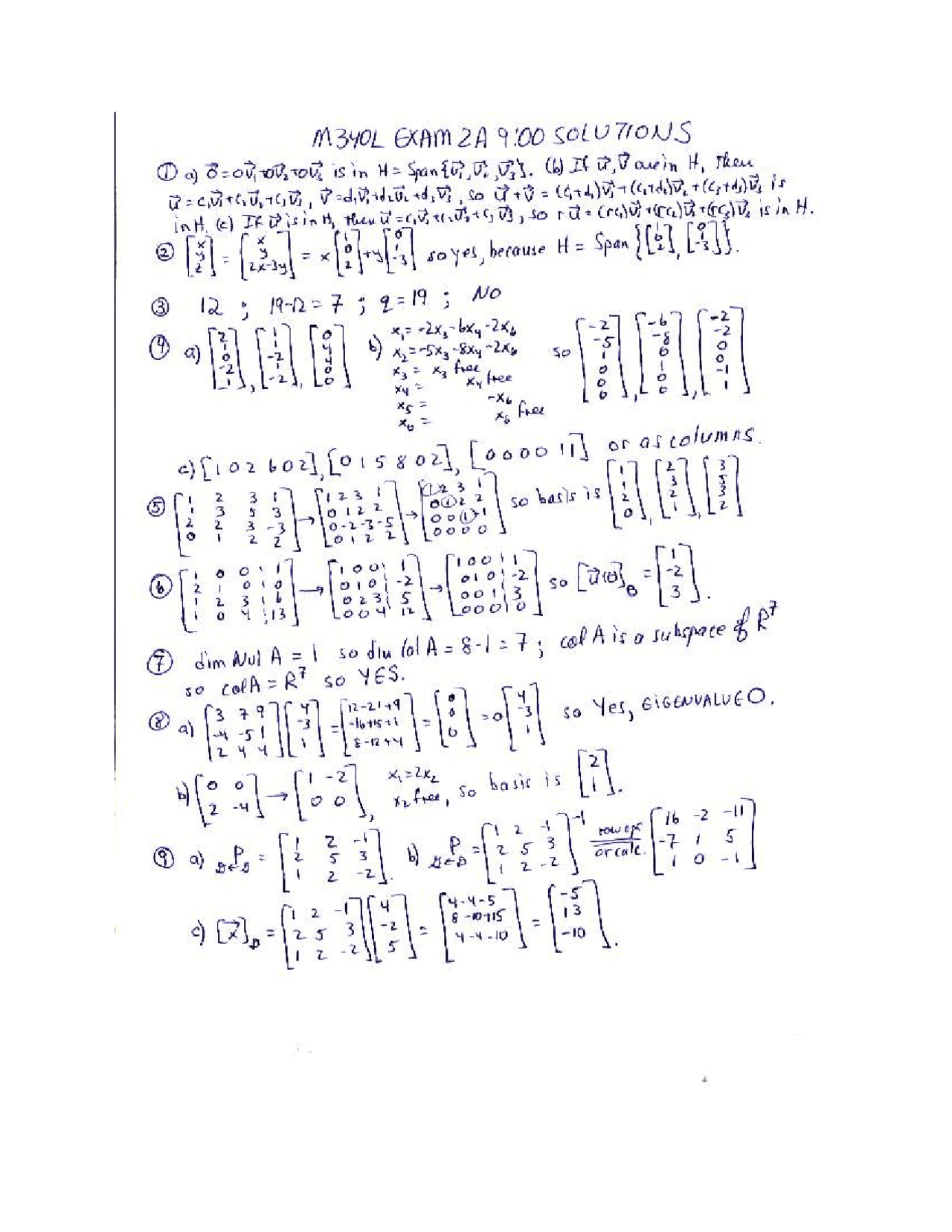 Exam 2 Solutions Matrices Calculus Calculations M 340l Docsity