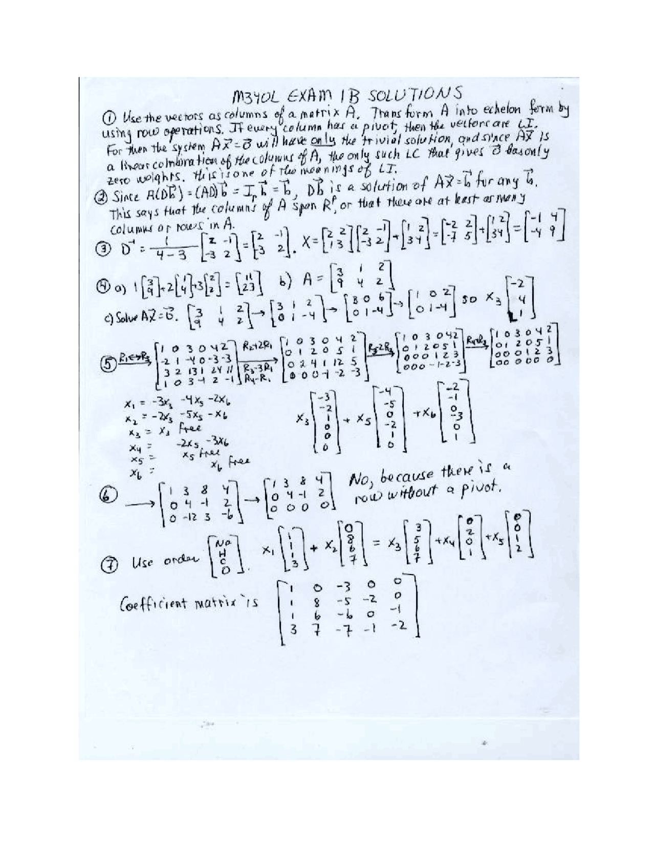 Matrices Calculus Calculations Exam 2 Solutions M 340l Docsity
