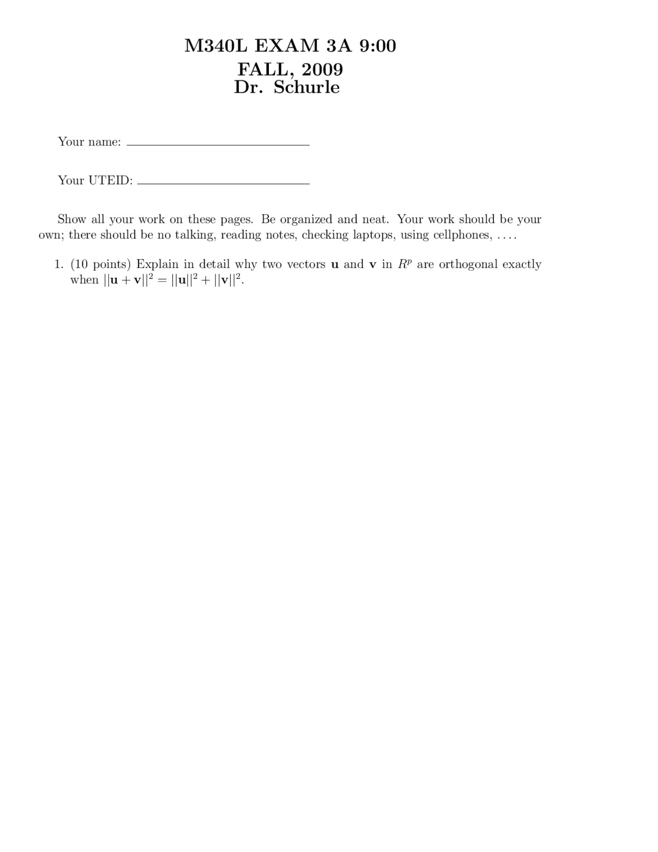 Exam 3 Sample Questions Matrices And Matrix Calculations M 340l