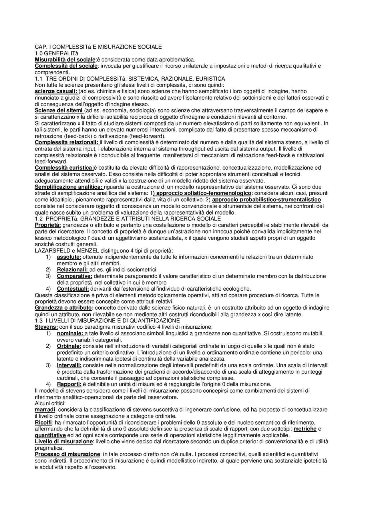 Metodologia Delle Scienze Sociali Indicatori Riassunto Libro Docsity