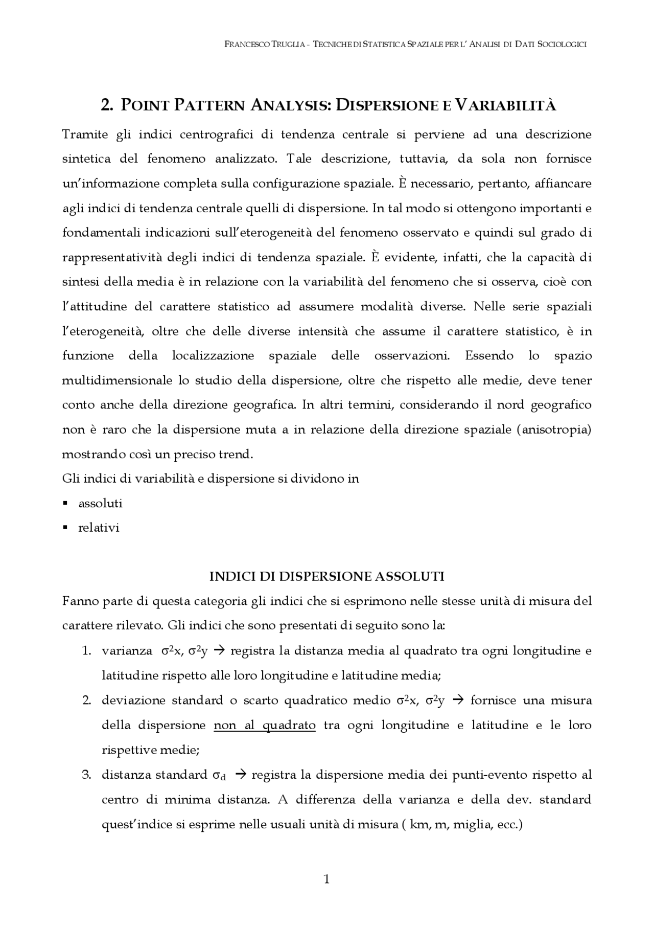 Point Pattern Analysis: dispersione e variabilità - Docsity