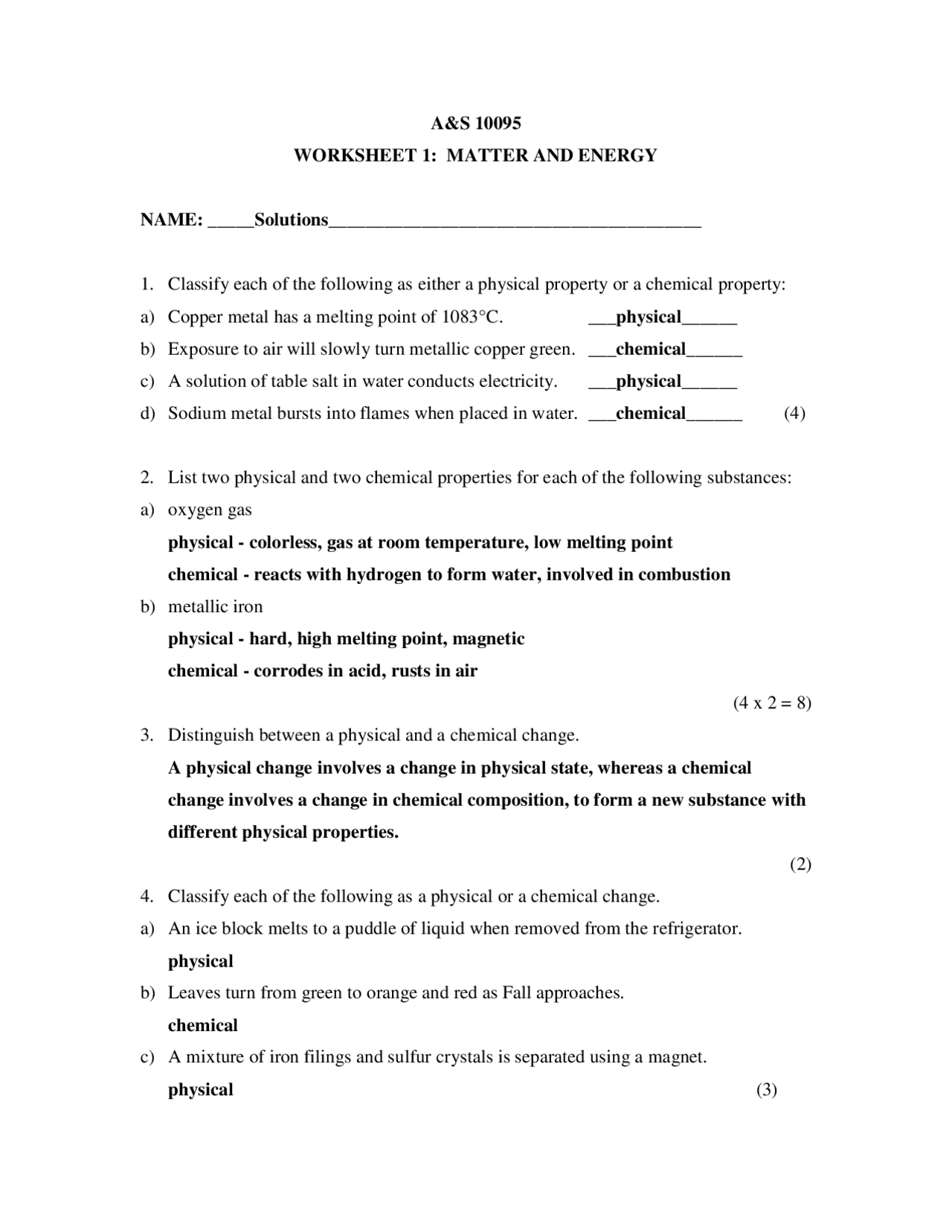Matter and Energy: Classifying Properties and Changes - Prof. Simon M. Mwongela | Assignments ...