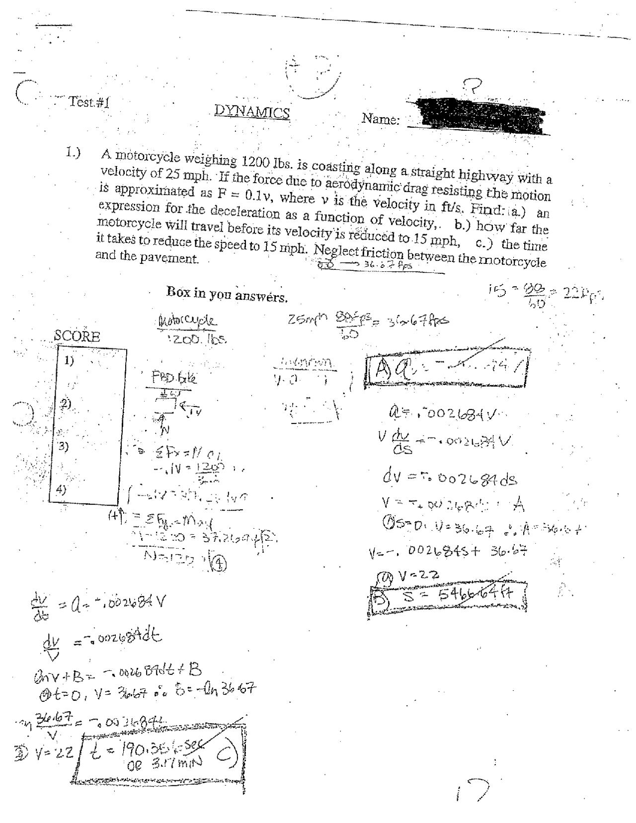 Resolution For Test 1 Dynamics Egn 3321 Docsity