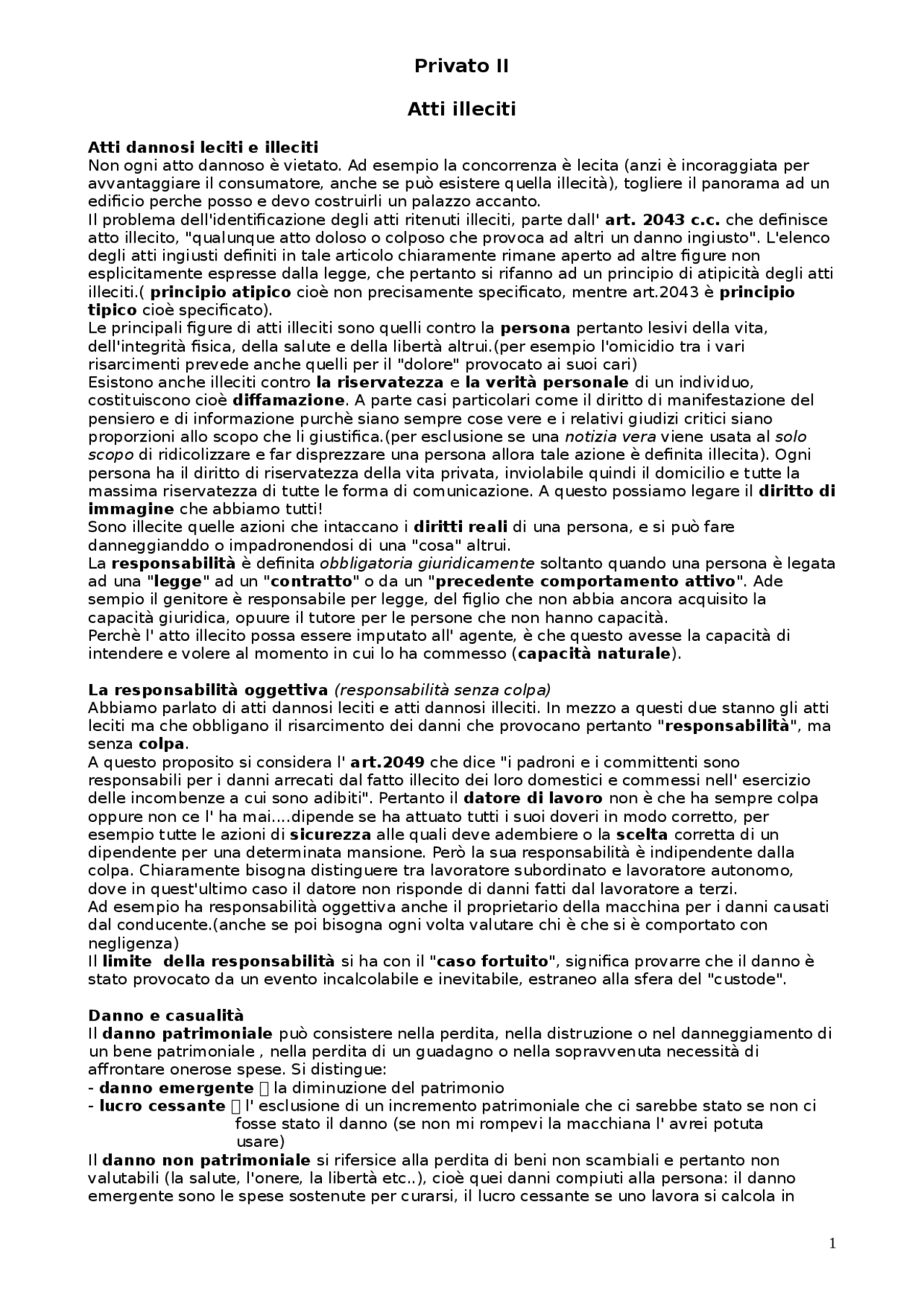 Privato Ii Atti Illeciti Trimarchi Docsity