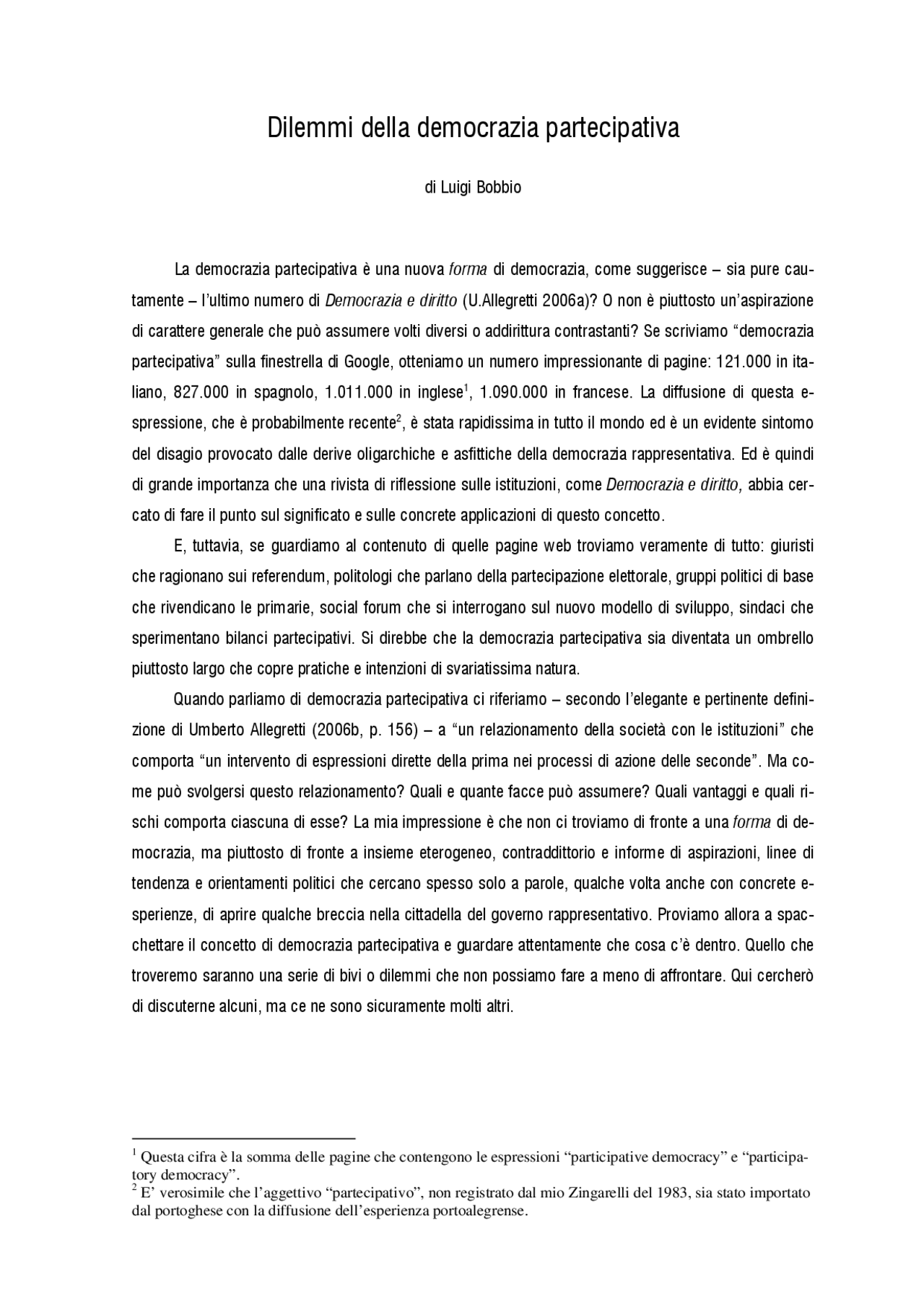 Dilemmi Della Democrazia Partecipativa Docsity